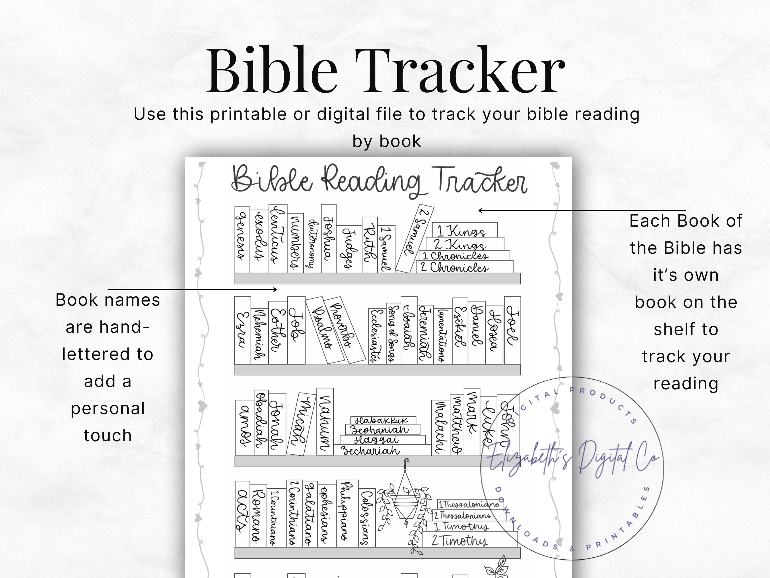 Bible Bookshelf Printable Reading Tracker, Bible Reading Tracker, Bible ...