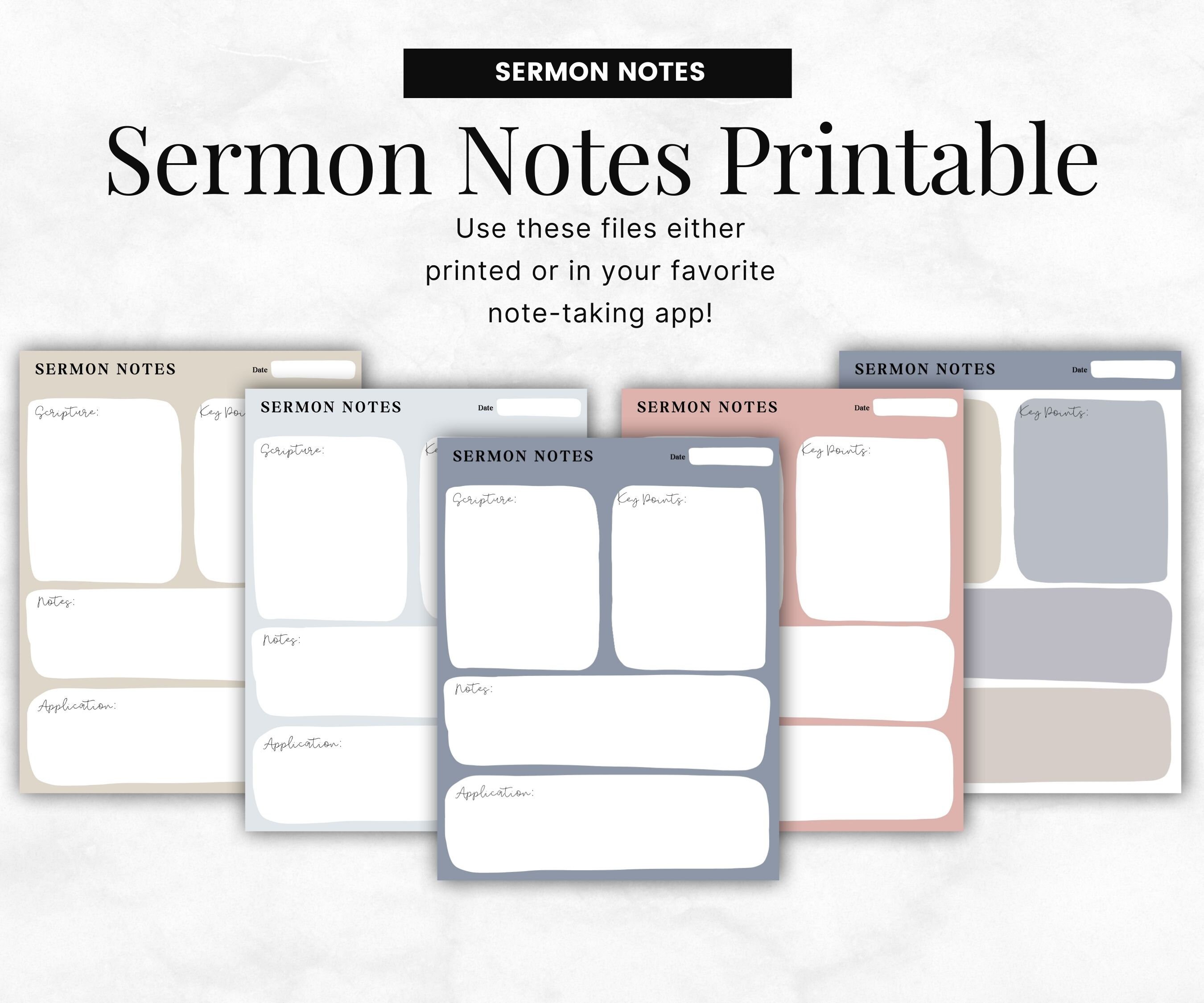 Sermon Notes Printable | Worship Notes for Bible Study | Digital Bible ...