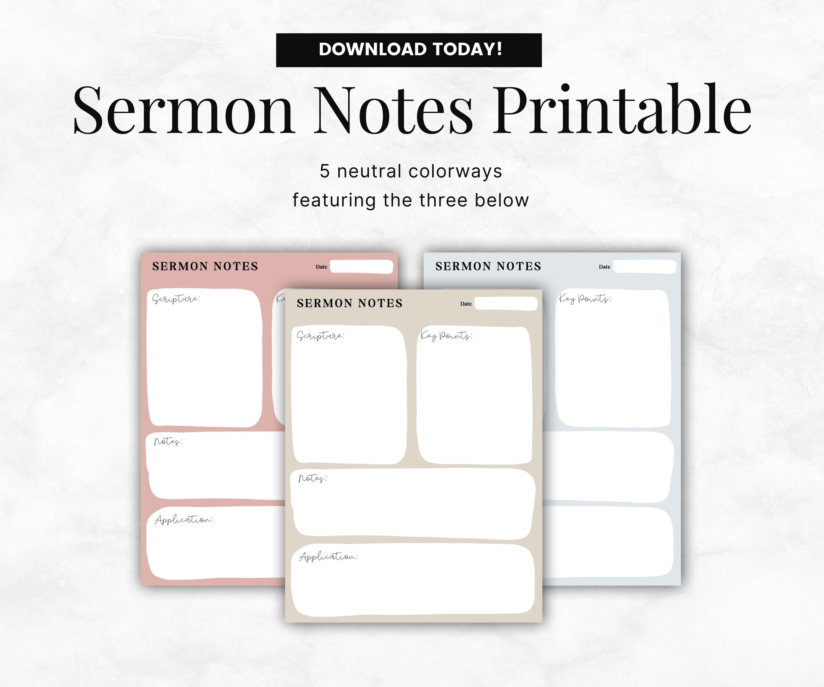 Sermon Notes Printable | Worship Notes for Bible Study | Digital Bible ...