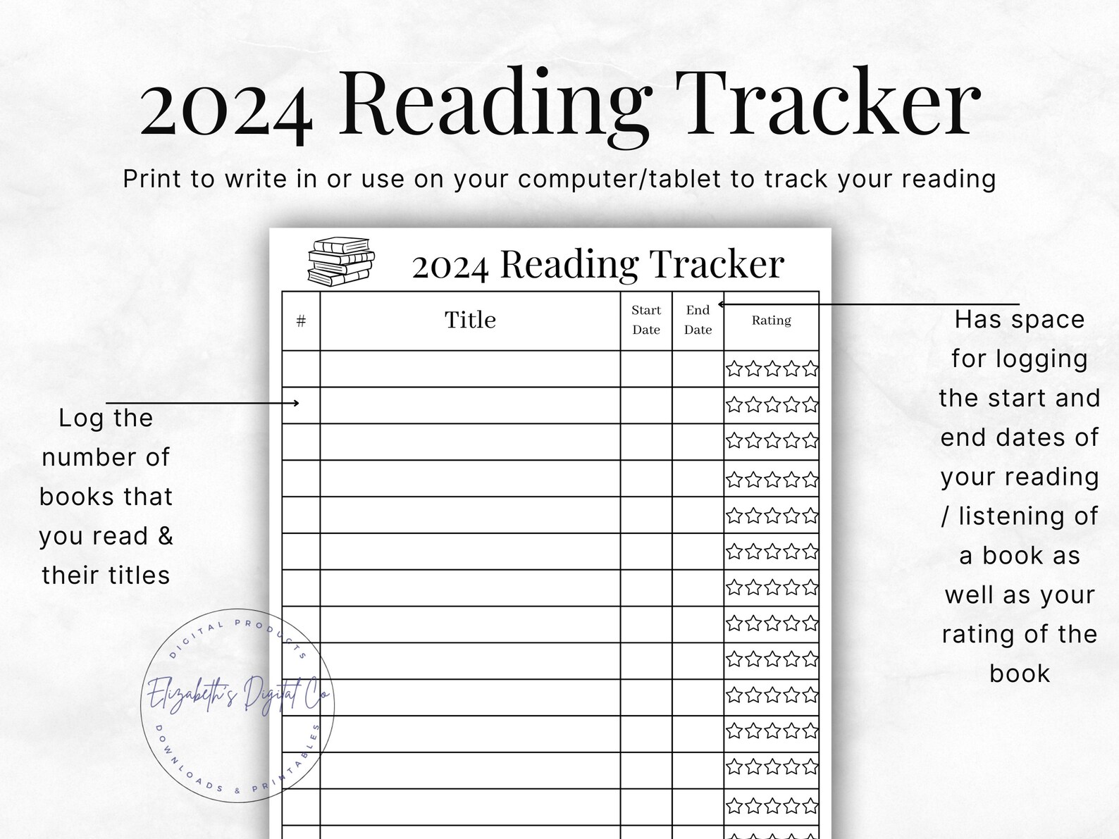 2024 Printable Reading Tracker, Printable Book Log, Reading Planner ...