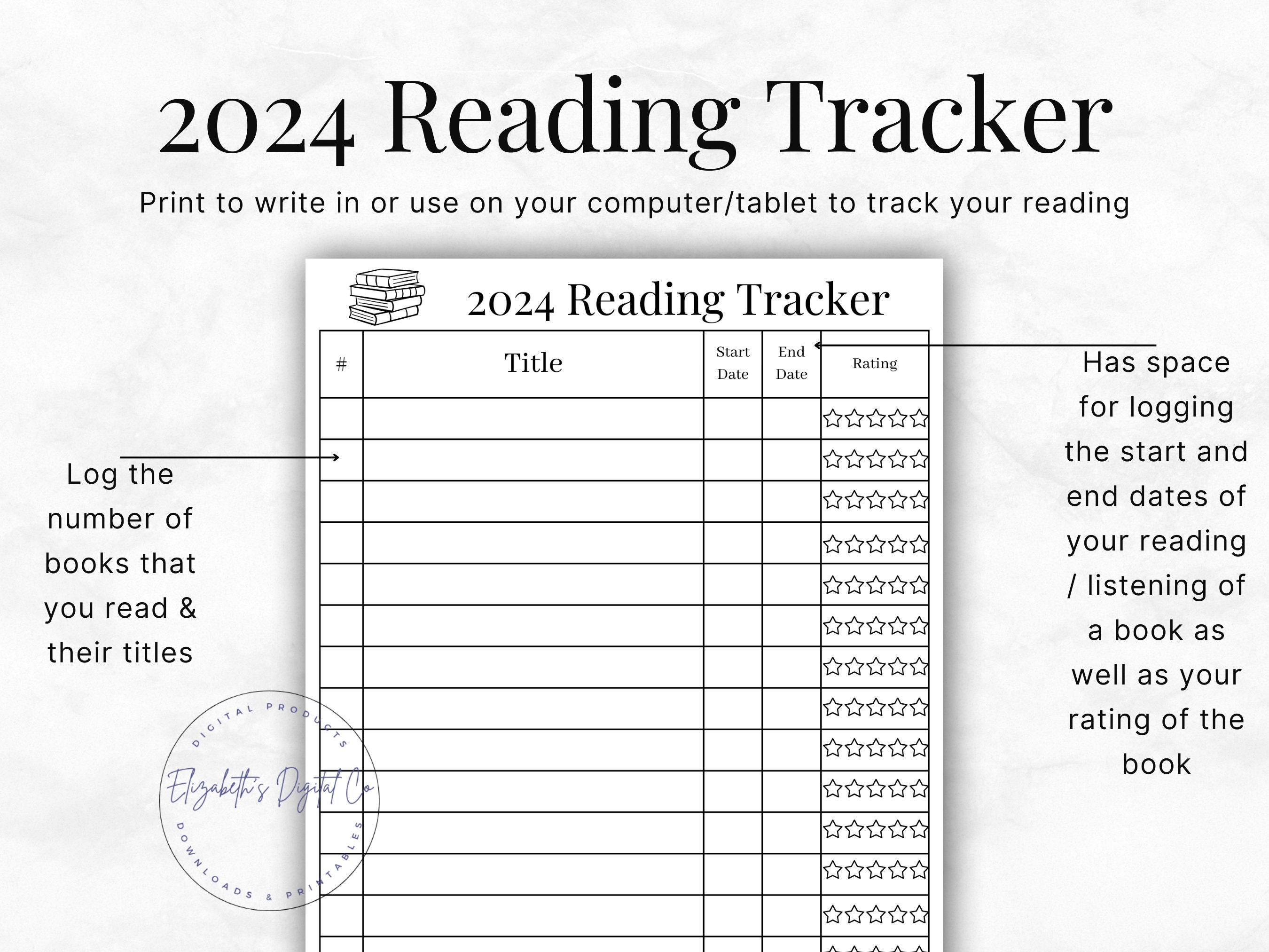 2024 Printable Reading Tracker, Printable Book Log, Reading Planner ...