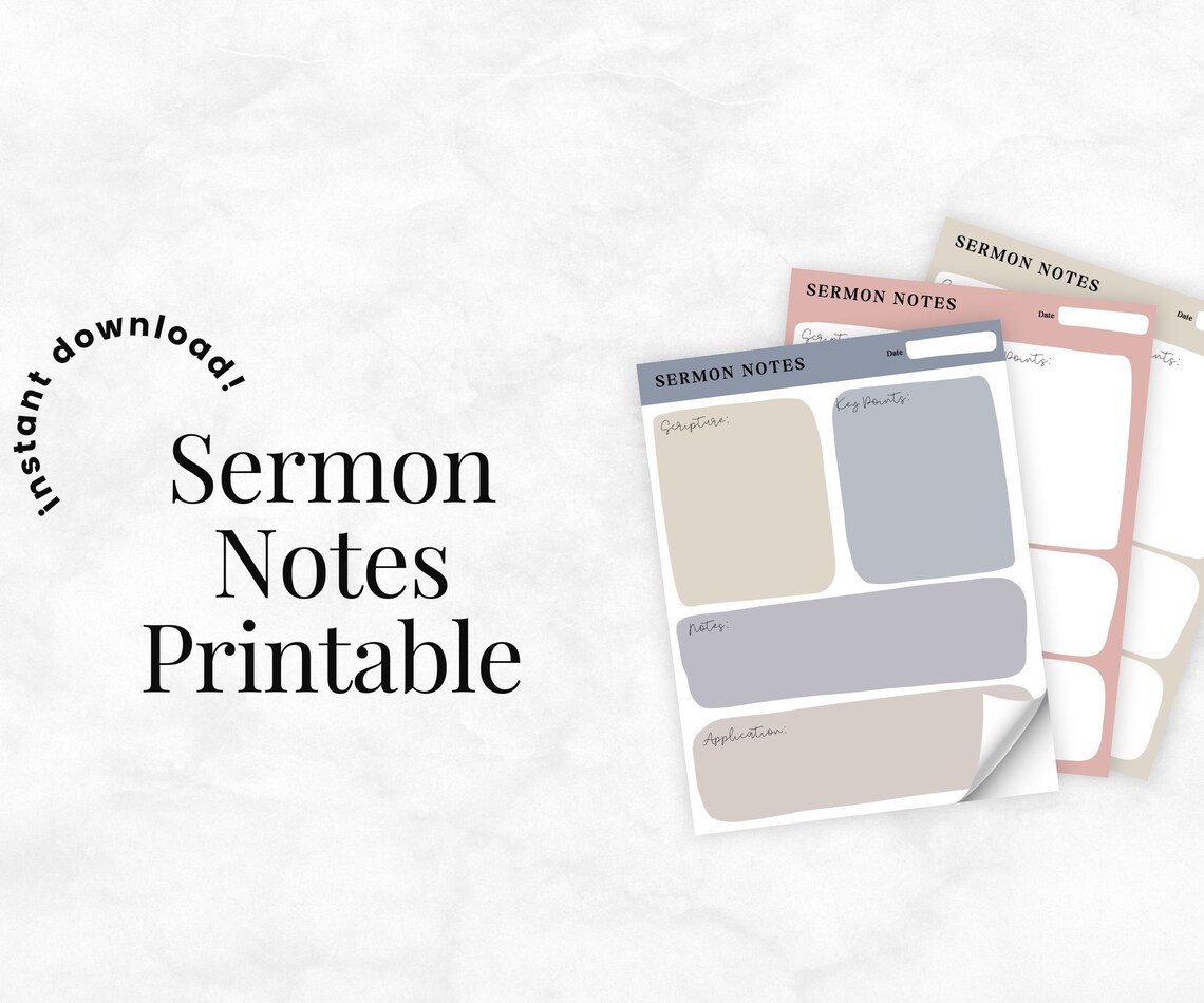 Sermon Notes Printable | Worship Notes for Bible Study | Digital Bible ...