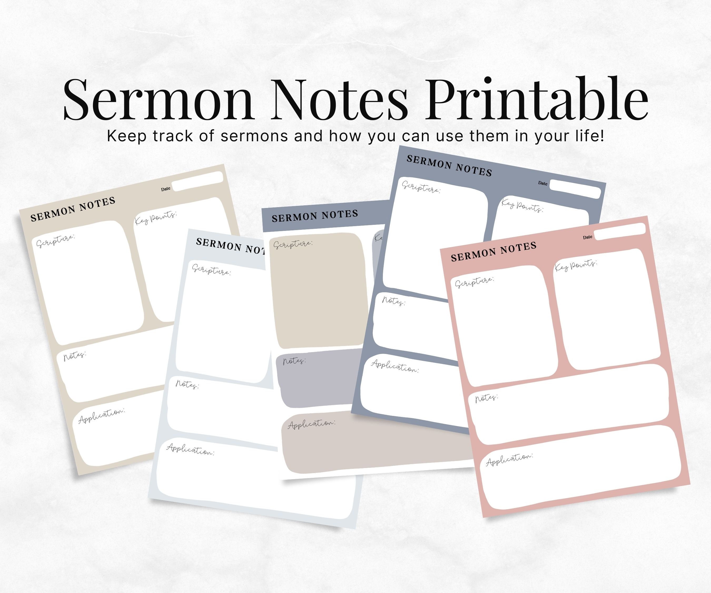 Sermon Notes Printable | Worship Notes for Bible Study | Digital Bible ...