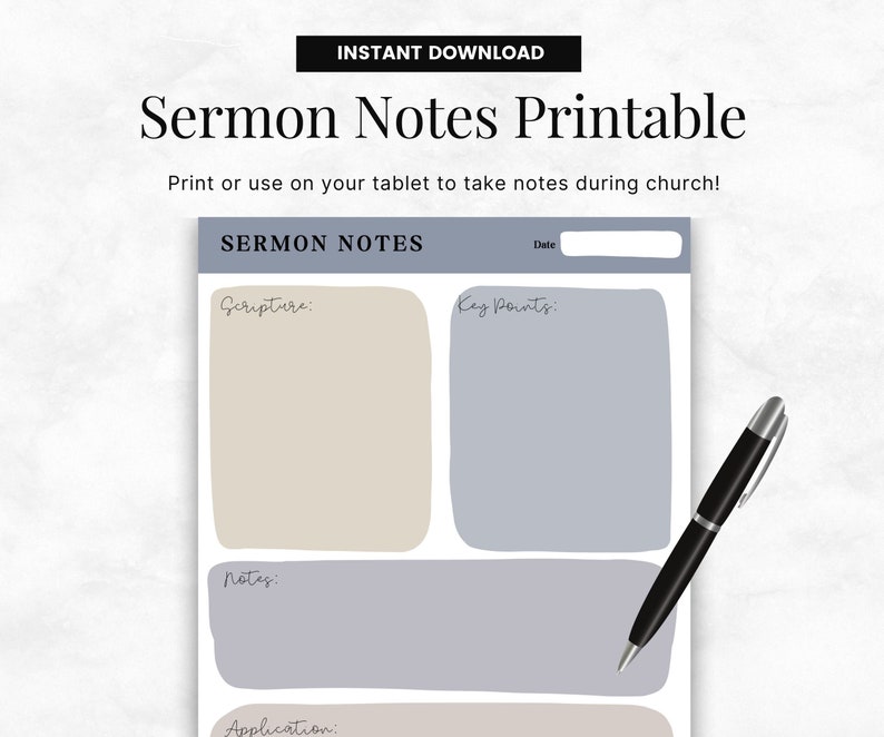 Sermon Notes Printable | Worship Notes for Bible Study | Digital Bible ...