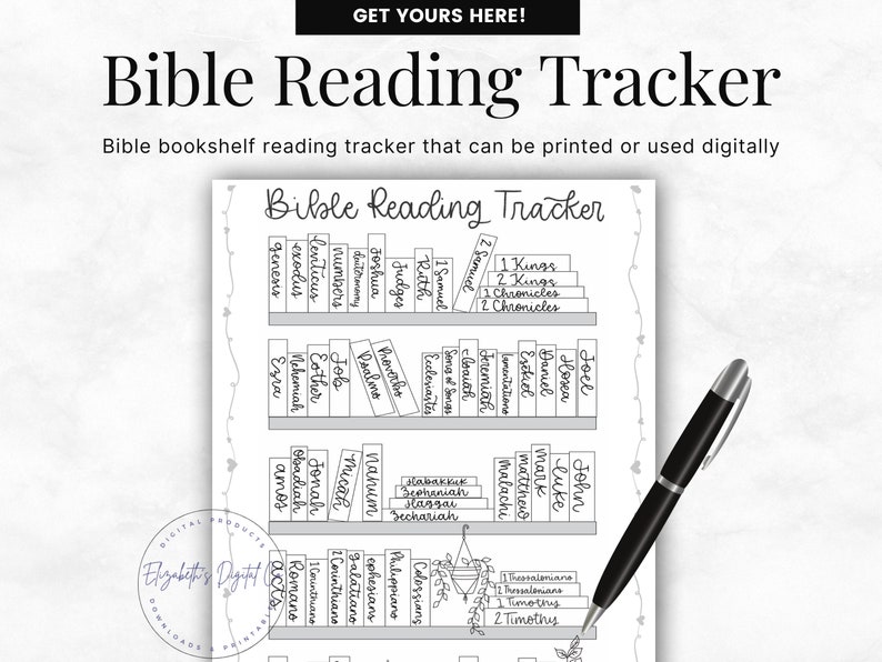 Bible Bookshelf Printable Reading Tracker, Bible Reading Tracker, Bible ...