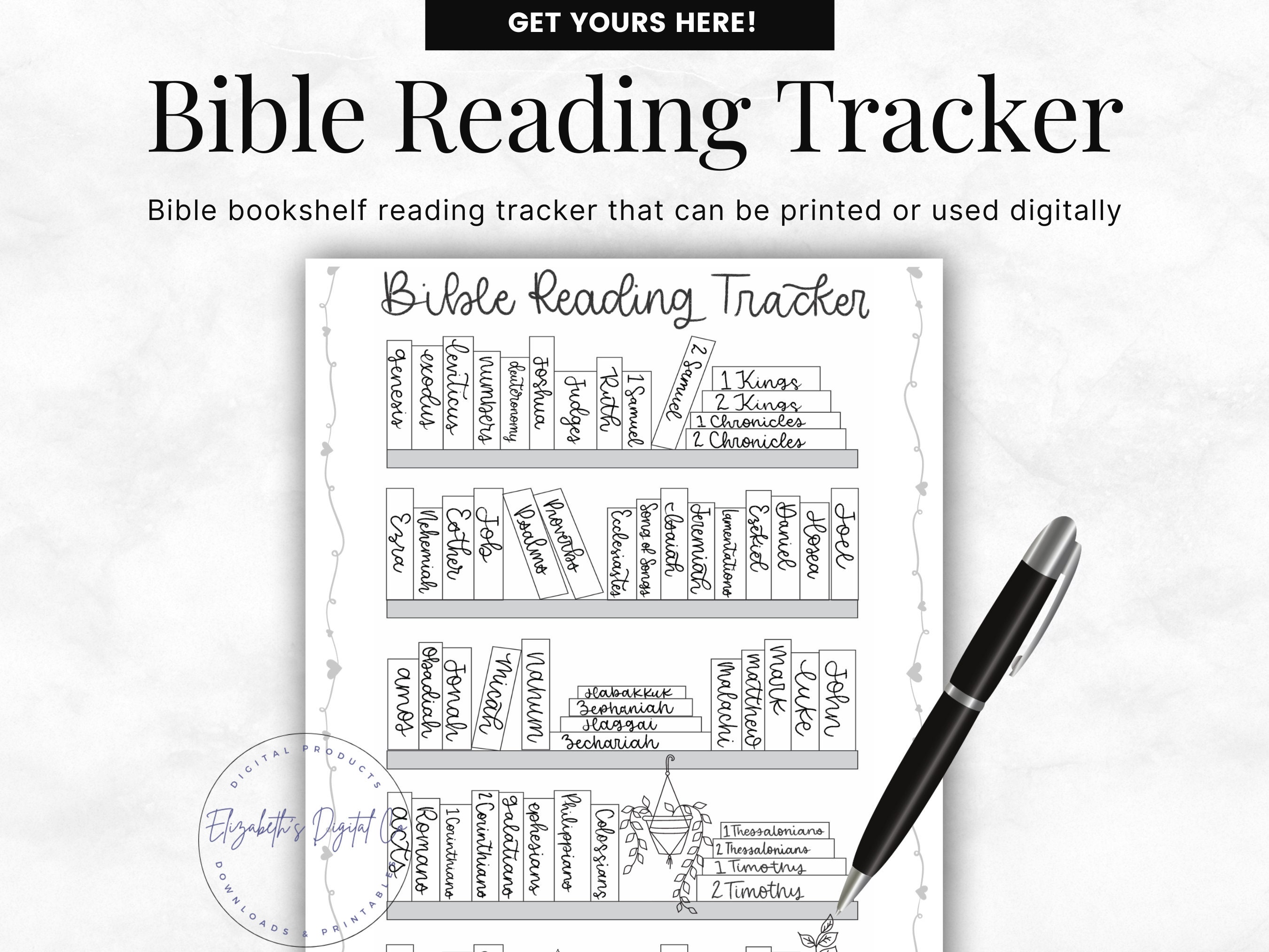 Bible Bookshelf Printable Reading Tracker, Bible Reading Tracker, Bible ...