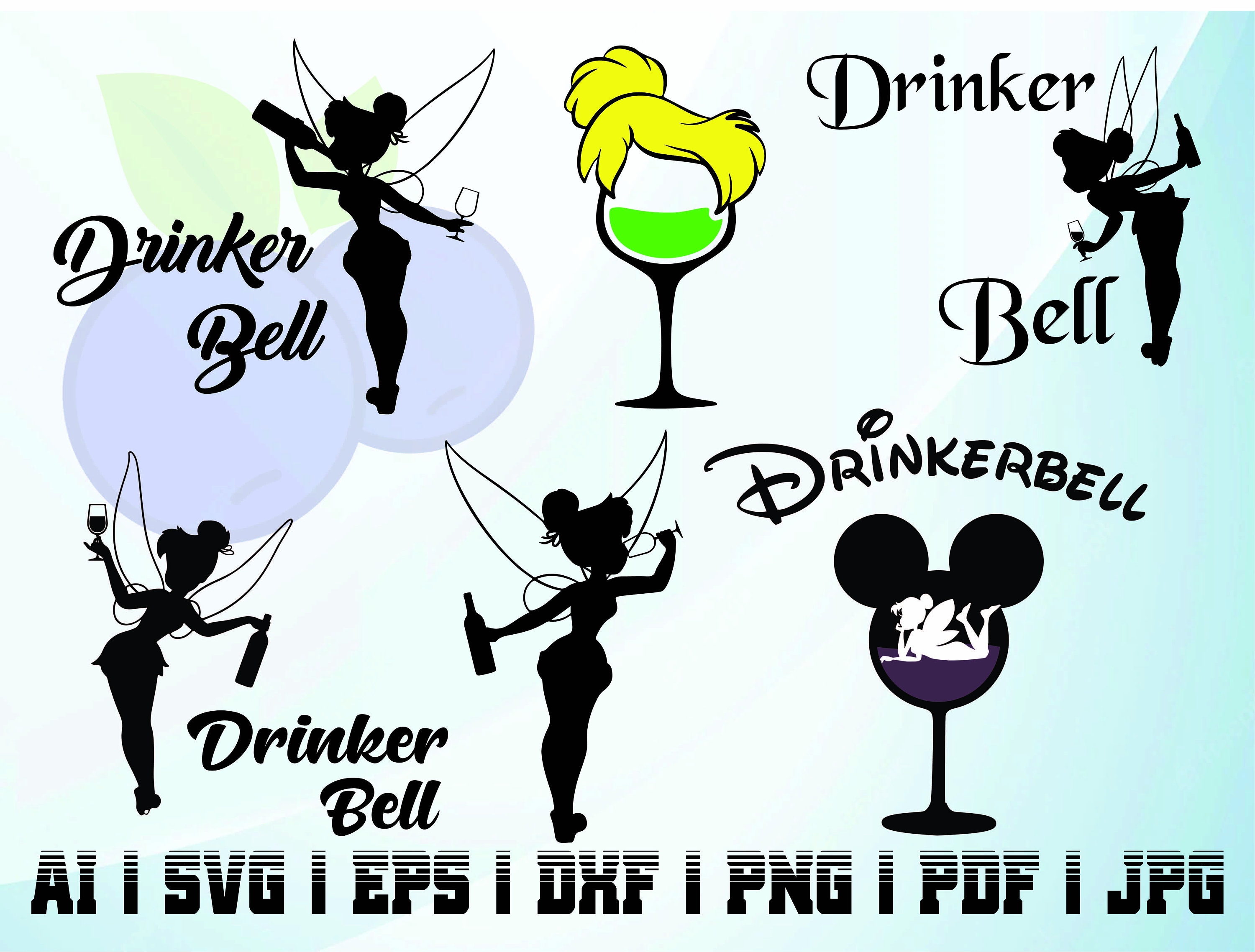 Drinker Bell Svg Clipart Tinkerbell Silhouette Drinkerbell Cricut ...