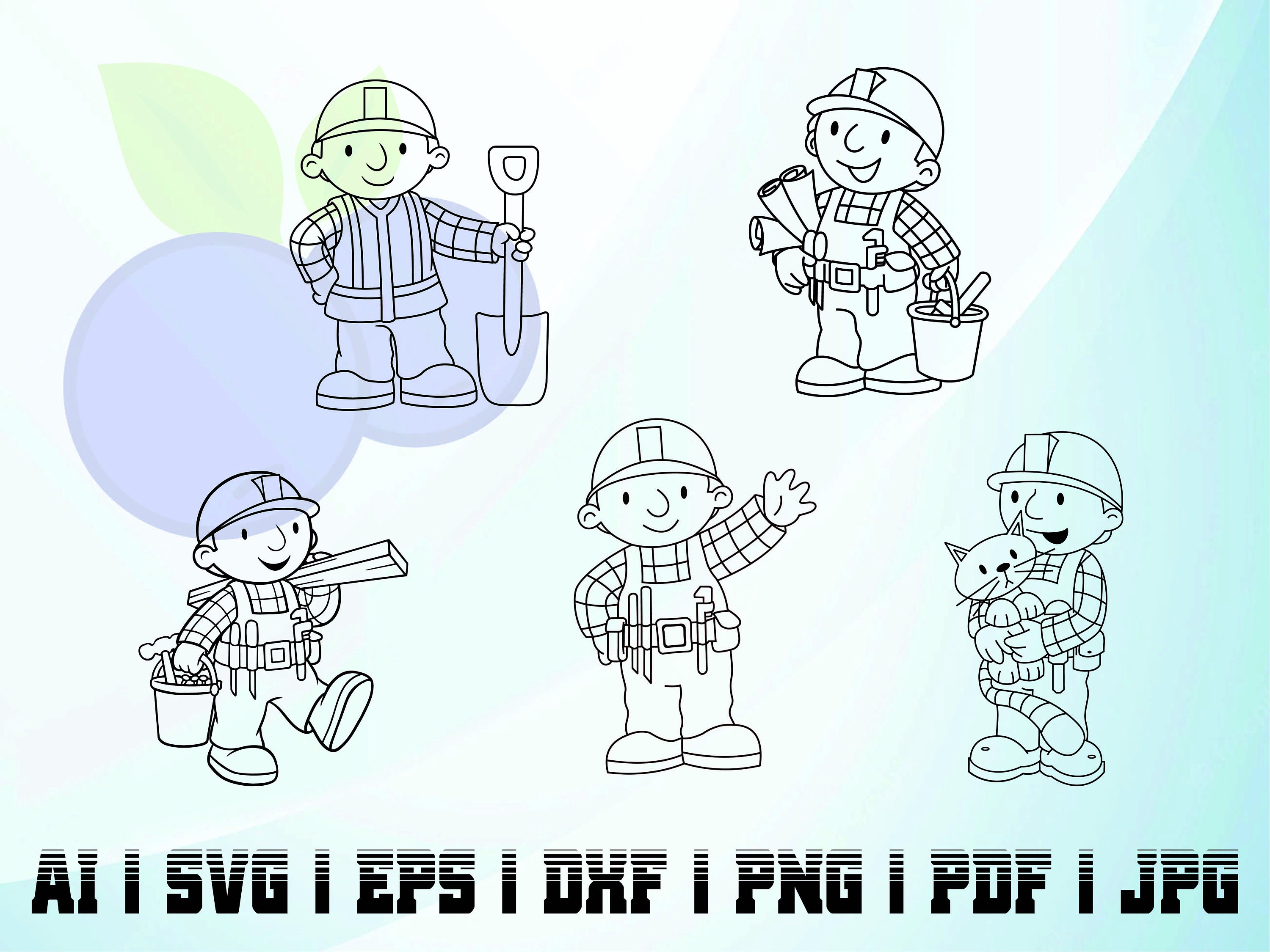 Bob the Builder Svg Cricut Ready + OUTLINE Vectors Bundle Clipart ...