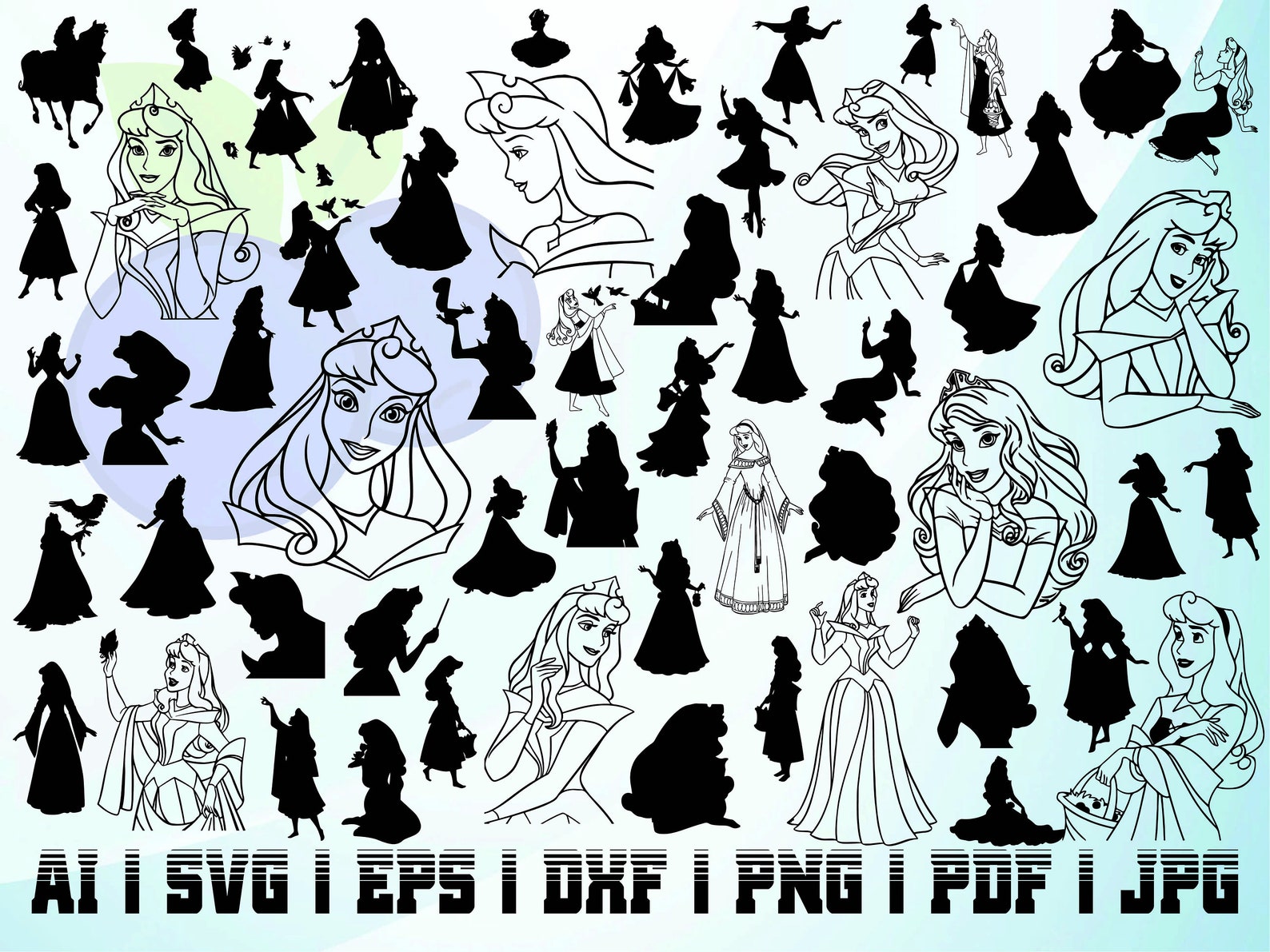 55+ Sleeping Beauty Princess Aurora Svg Silhouette Outline Vector ...