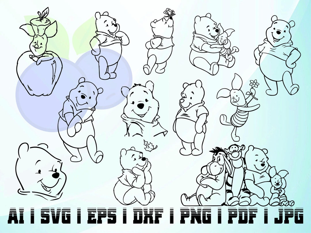 Winnie the Pooh Outline Svg Bundle Instant Download - Etsy