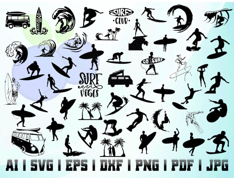 50 Surfing Svg Silhouette Surfer Big Wave Surf Vacation Holiday Instant ...