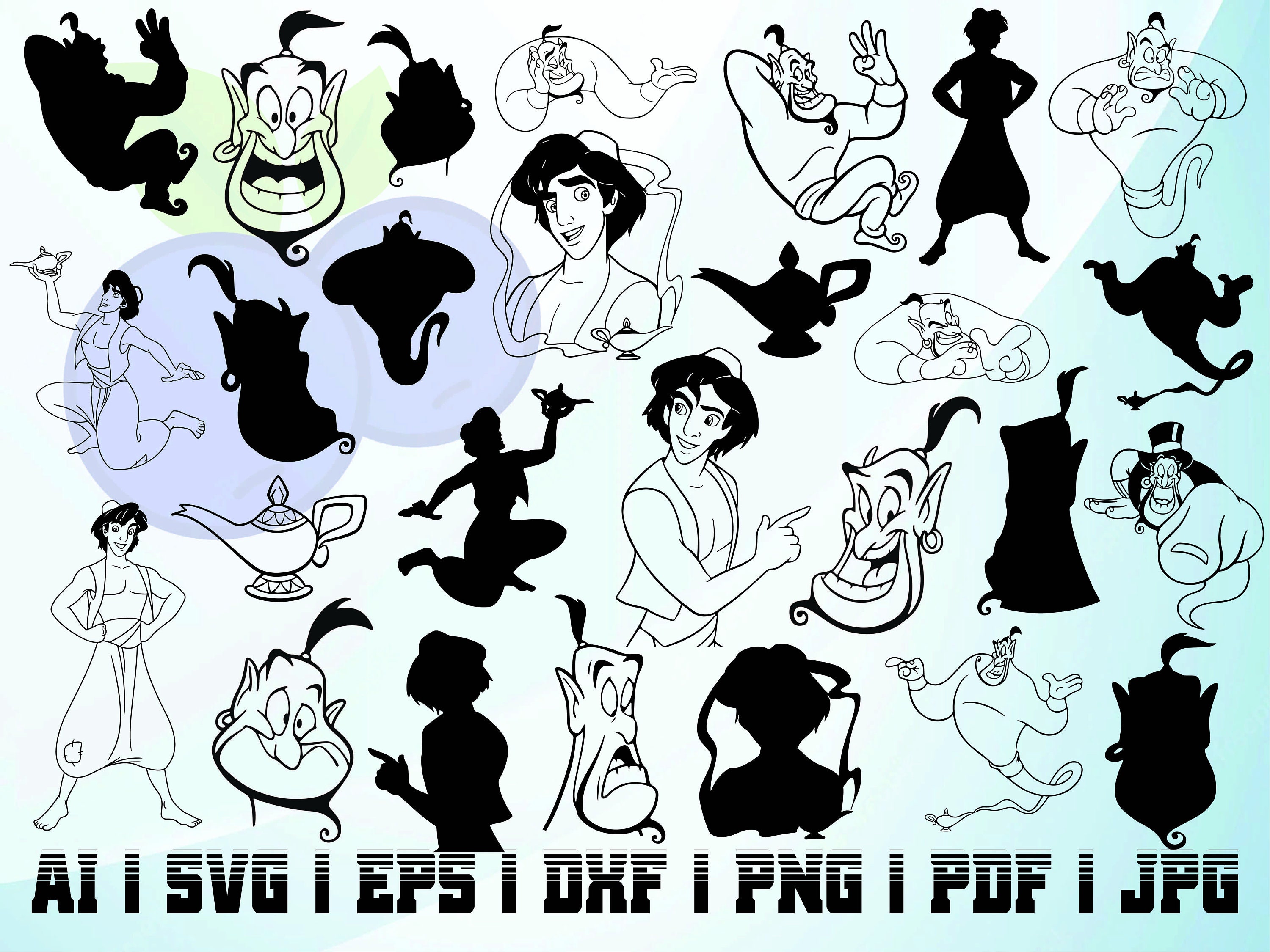 Aladdin Svg Silhouette Outline Genie Instant Download - Etsy