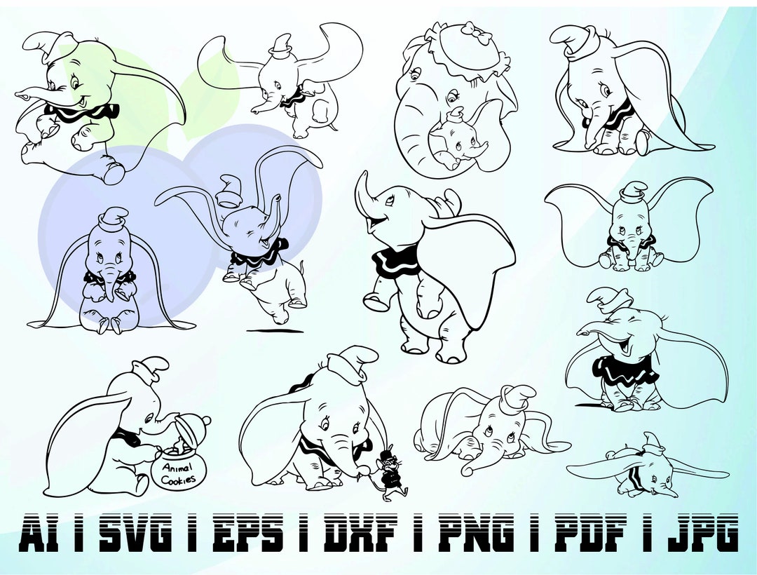 Dumbo Elephant Svg Silhouette Outline Vector Bundle Instant Download - Etsy