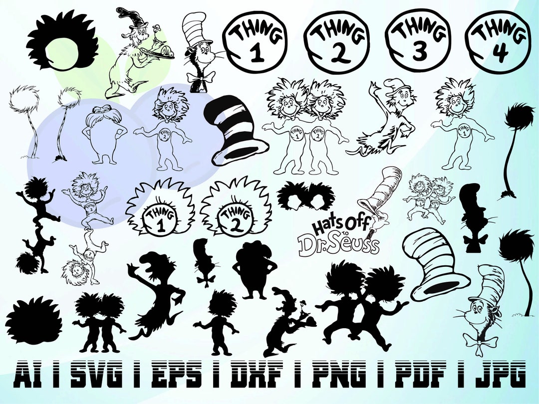 Thing 1 Thing 2 Svg Silhouette Dr Seuss Bundle Kit Instant Download - Etsy