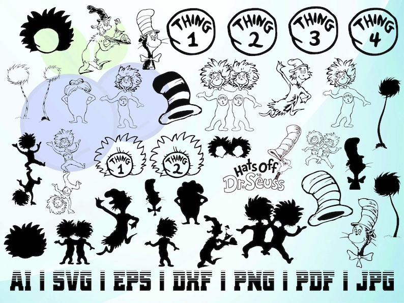 Thing 1 Thing 2 Svg Silhouette Dr Seuss Bundle Kit Instant Download - Etsy