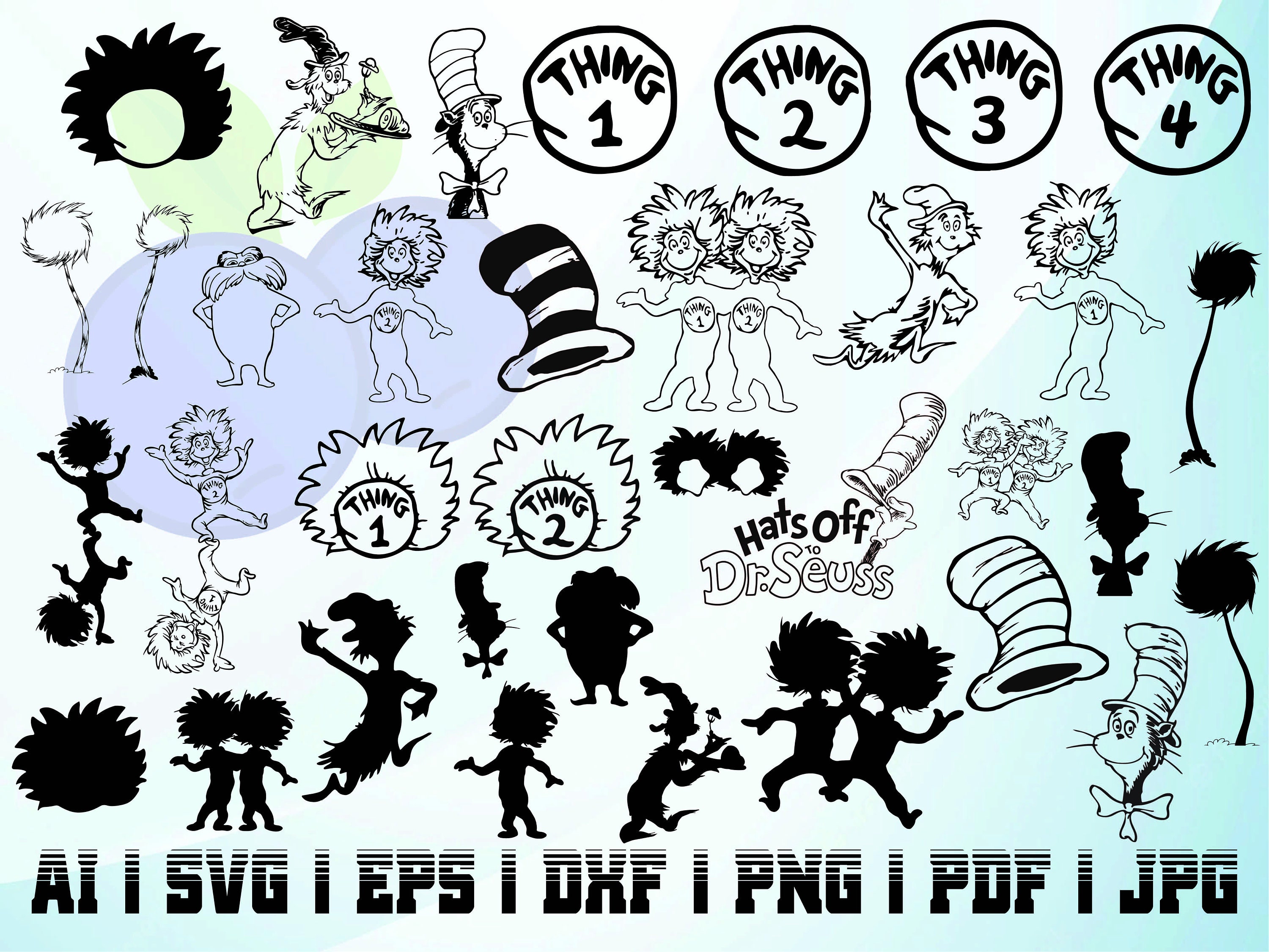 Thing 1 Thing 2 Svg Silhouette Dr Seuss Bundle Kit Instant Download - Etsy