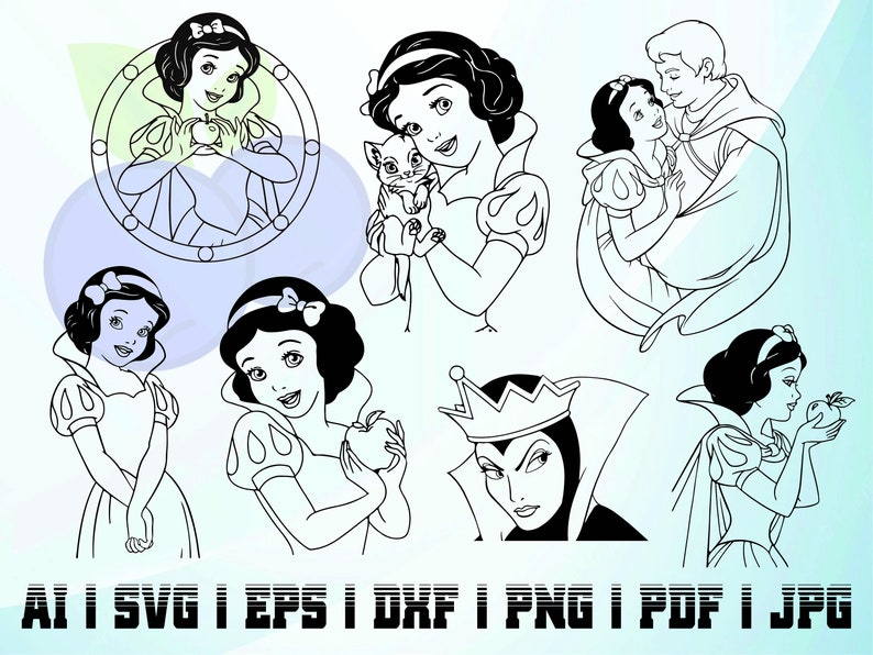 Snow White Silhouette Svg Princess Ouline Bundle Kit Instant - Etsy