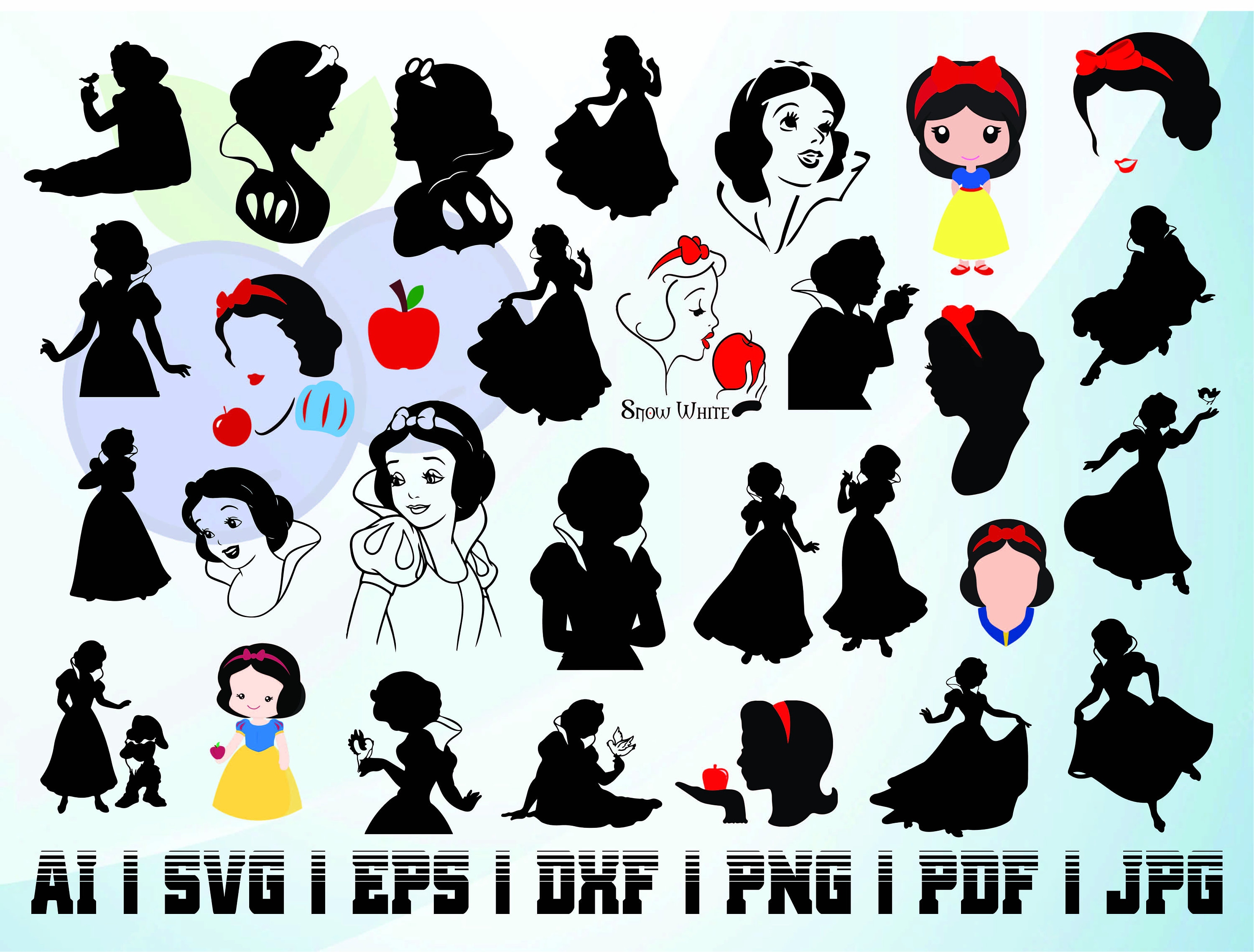 30 Snow White Svg Princess Bundle Kit Silhouette Clipart - Etsy