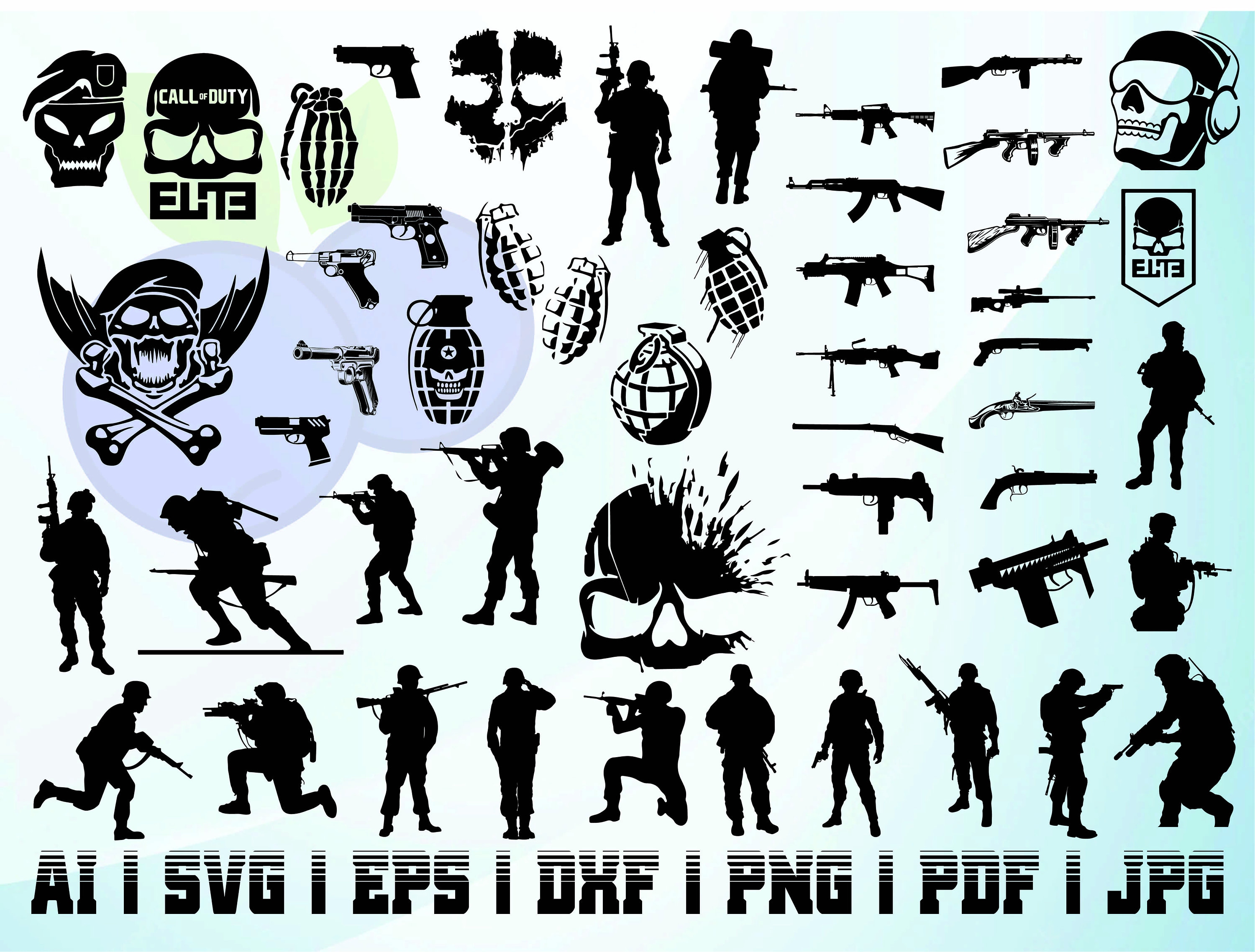 50 War Soldiers Silhouette Svg Rifles Bundle Kit Instant Download - Etsy