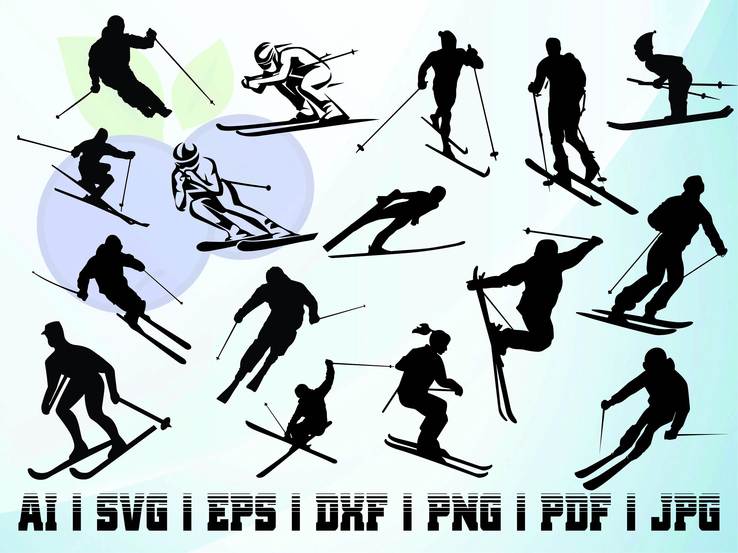Skiing Svg Silhouette Ski Winter Sport Bundle Vectori Instant Download ...