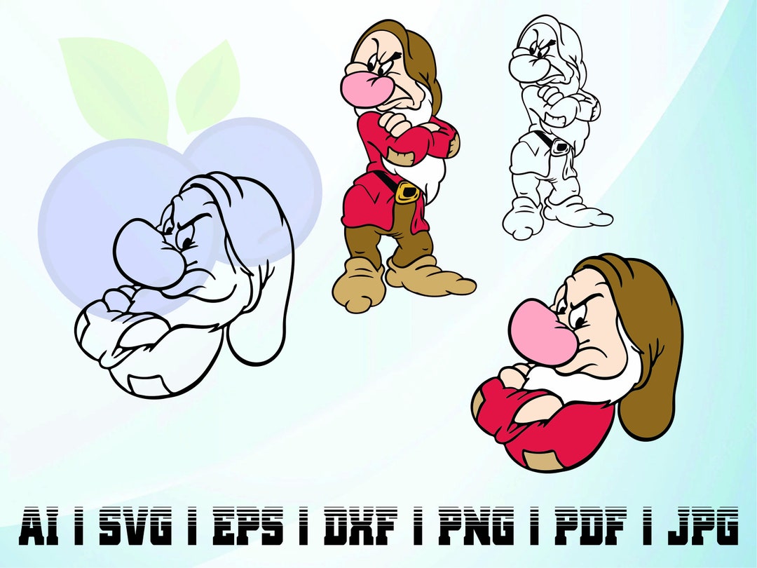 Snow White Grumpy Svg Cricut + Vector Outline Instant Download - Etsy