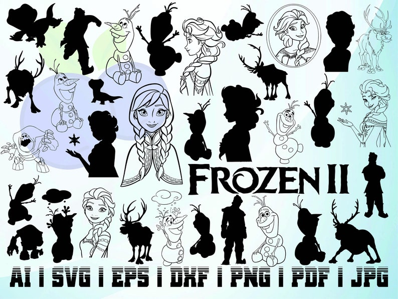 35 Frozen Svg Silhouette Elsa Olaf Anna Bundle Kit Cricut Instant ...