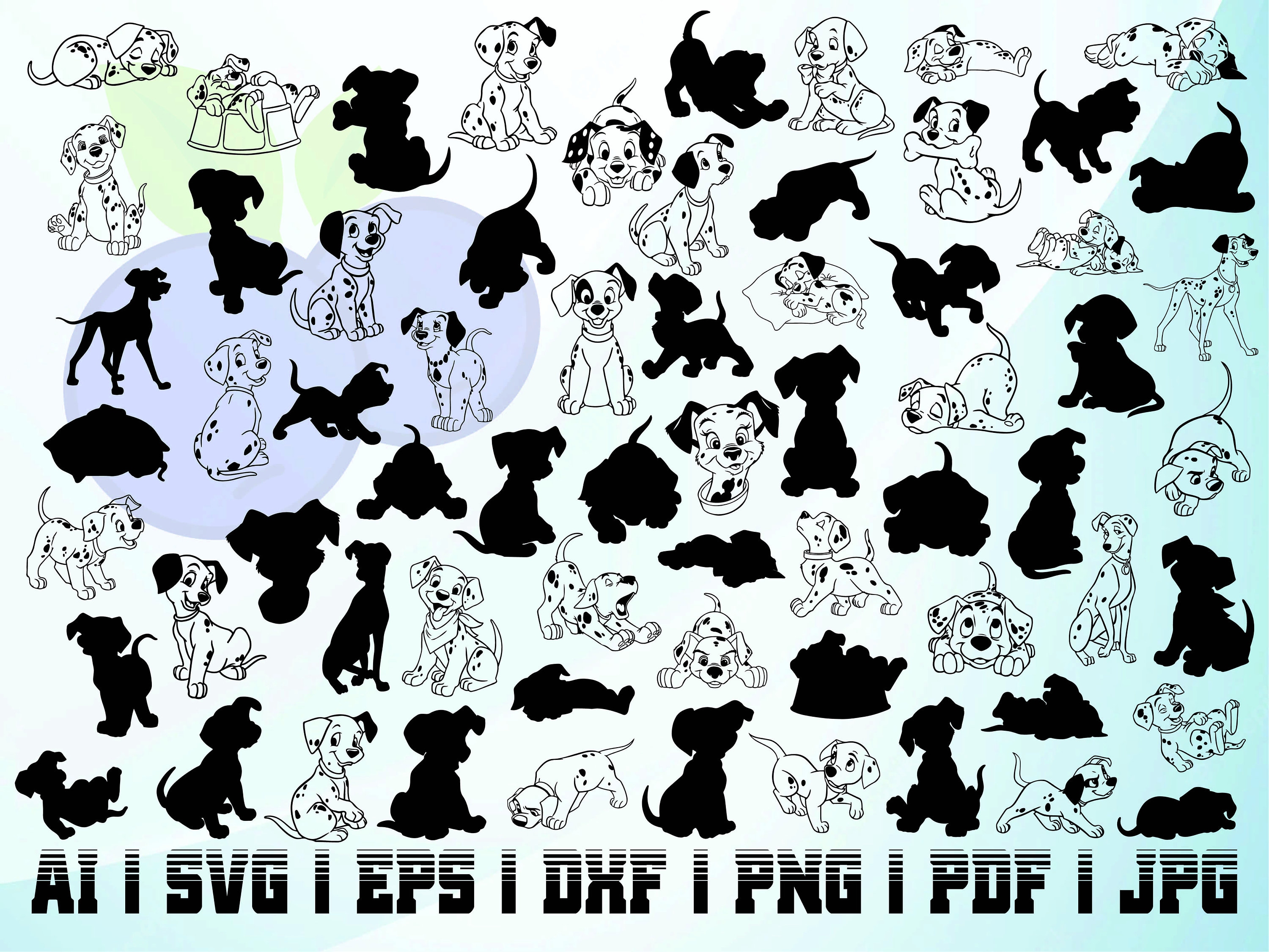 101 Dalmatians Silhouette Svg Outline Bundle 65+ Kit Instant Download ...