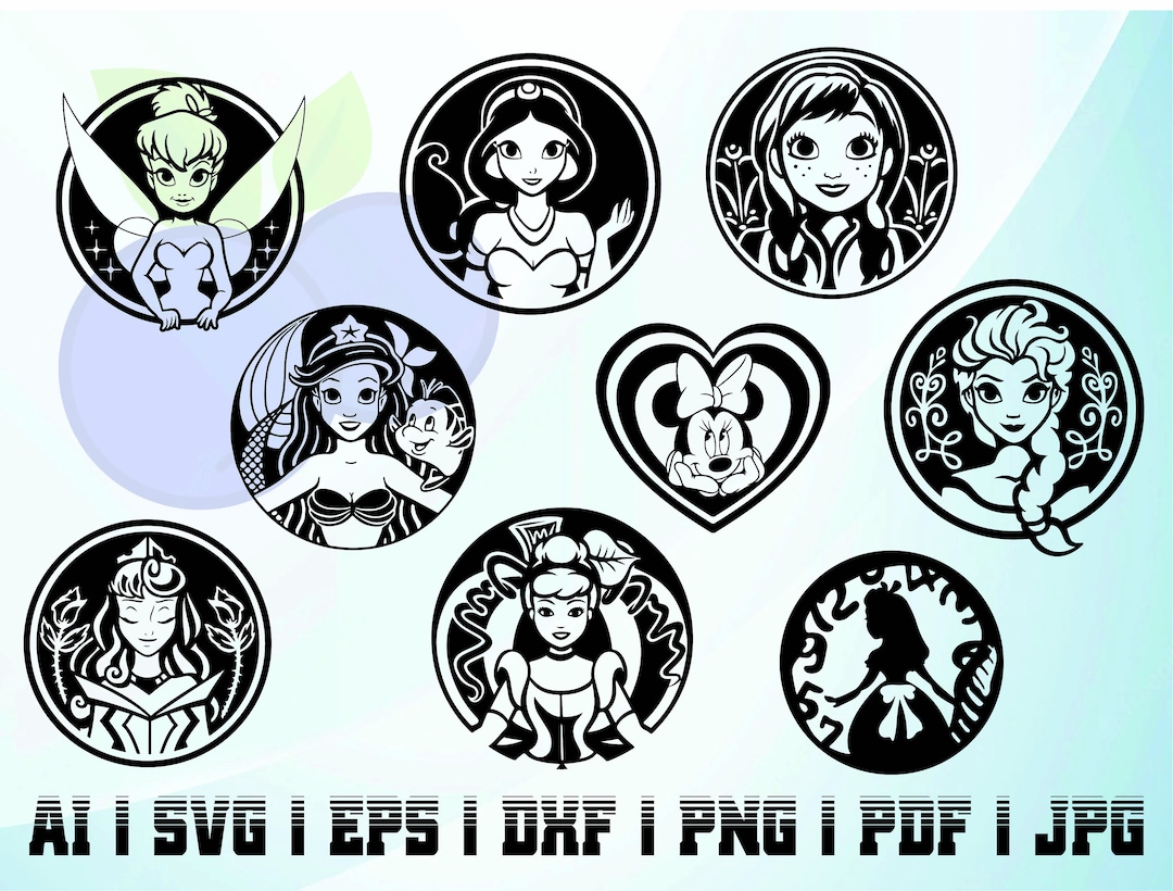 Princesses Face in Frames Svg Silhouette Vector Bundle Instant Download ...