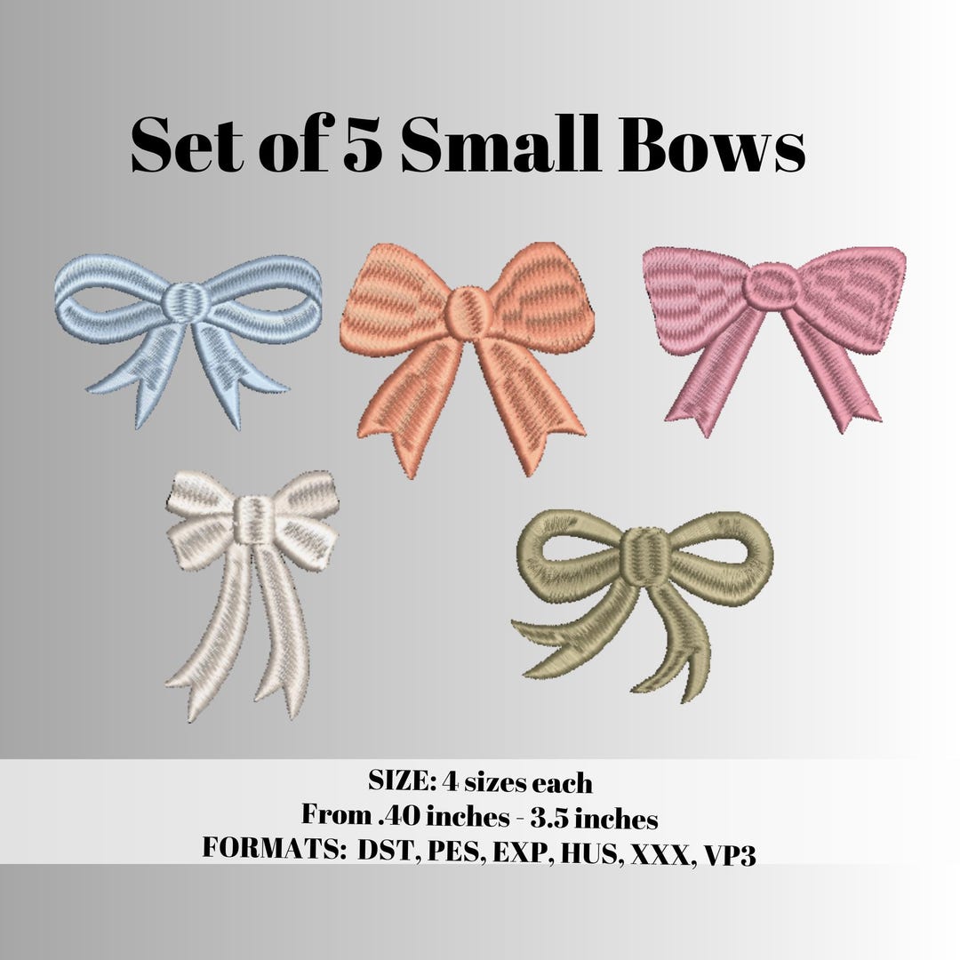 Set of 5 Small Bows Embroidery Design, Coquette Bows, Mini Bows. Bundle ...
