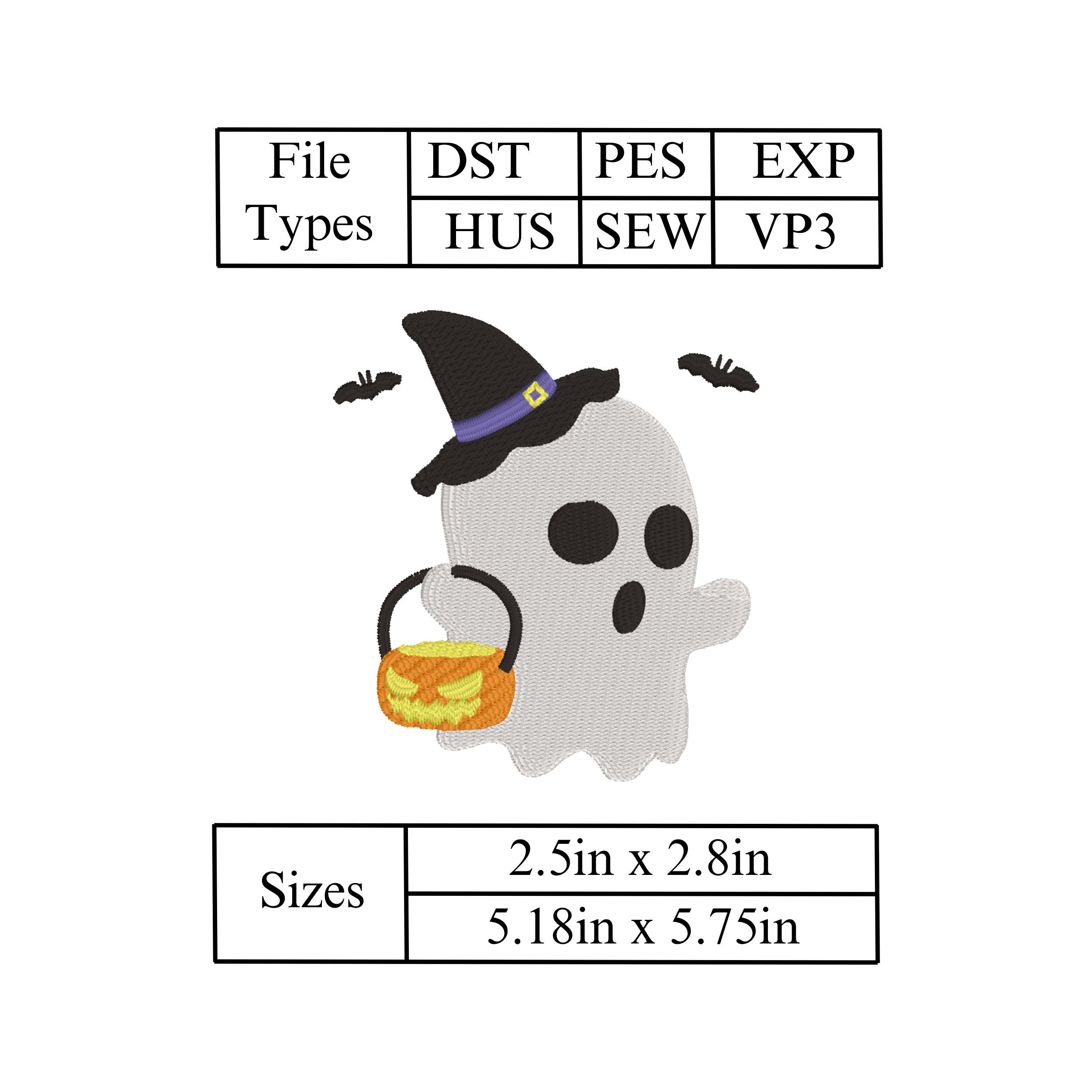Halloween Ghost Embroidery Design File 2 Sizes. 6 File Types Pes, Dst ...