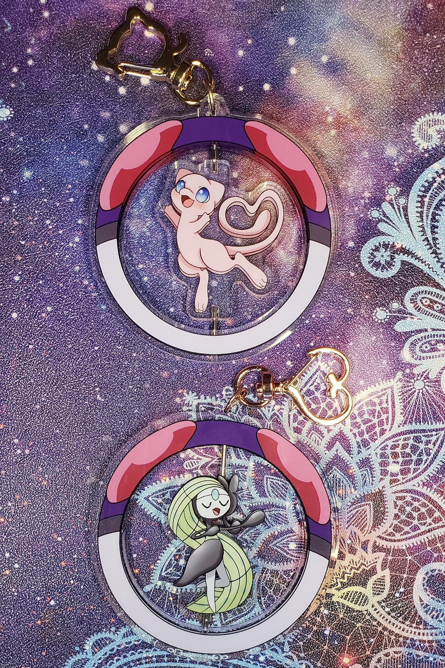 Mew and Meloetta Acrylic Keychain | Pokemon | Spinning Acrylic Double ...