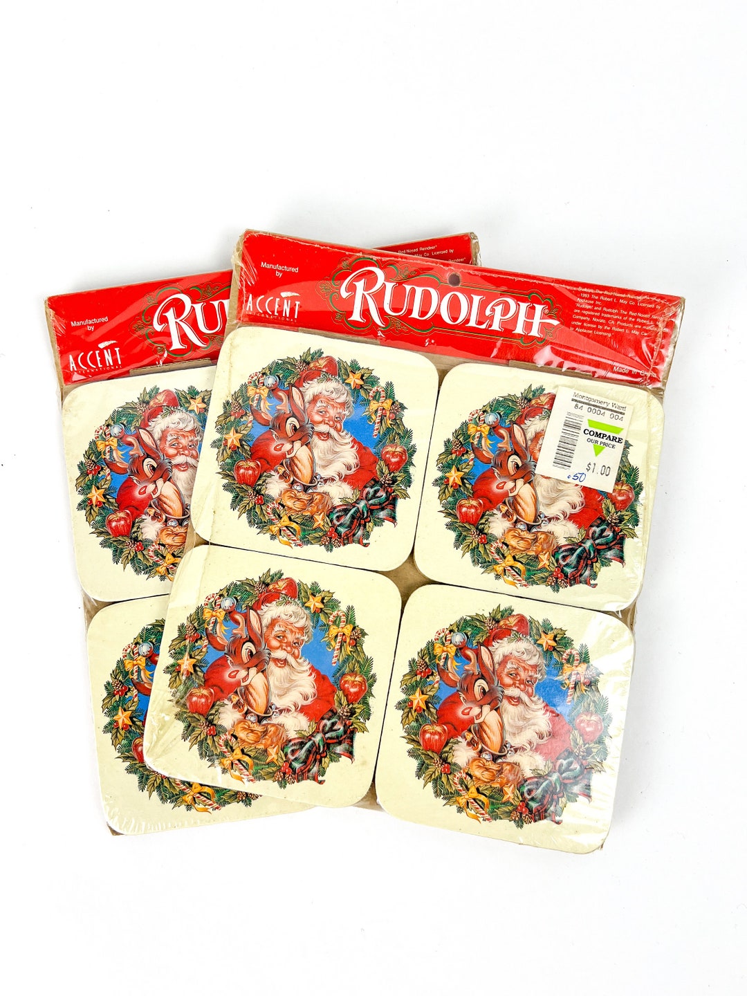 1993 Santa & Rudolph Cork Coasters - Etsy