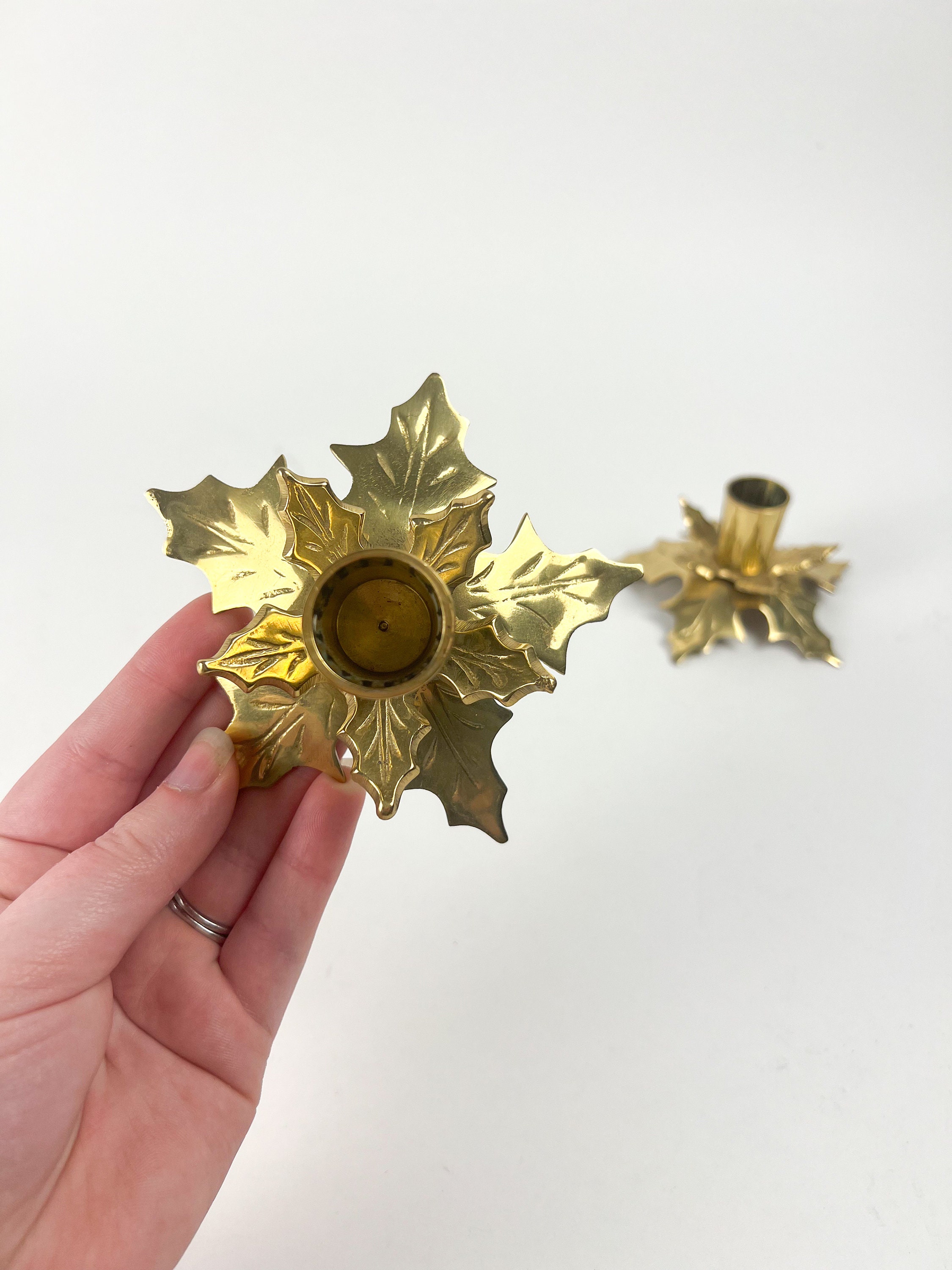 Brass Holly Taper Holders - Etsy