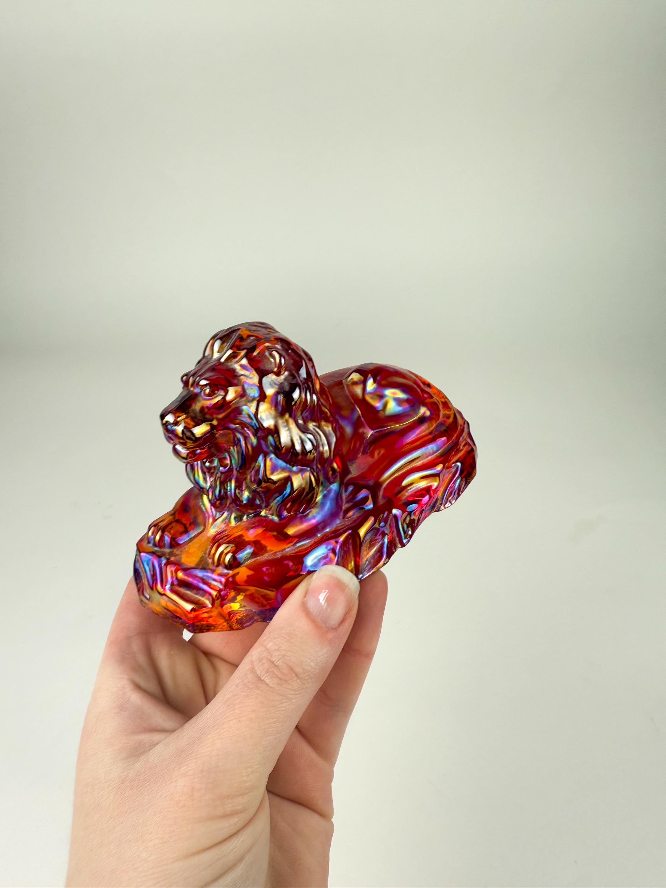 Fenton Iridescent Ruby Red Carnival Glass Lion - Etsy