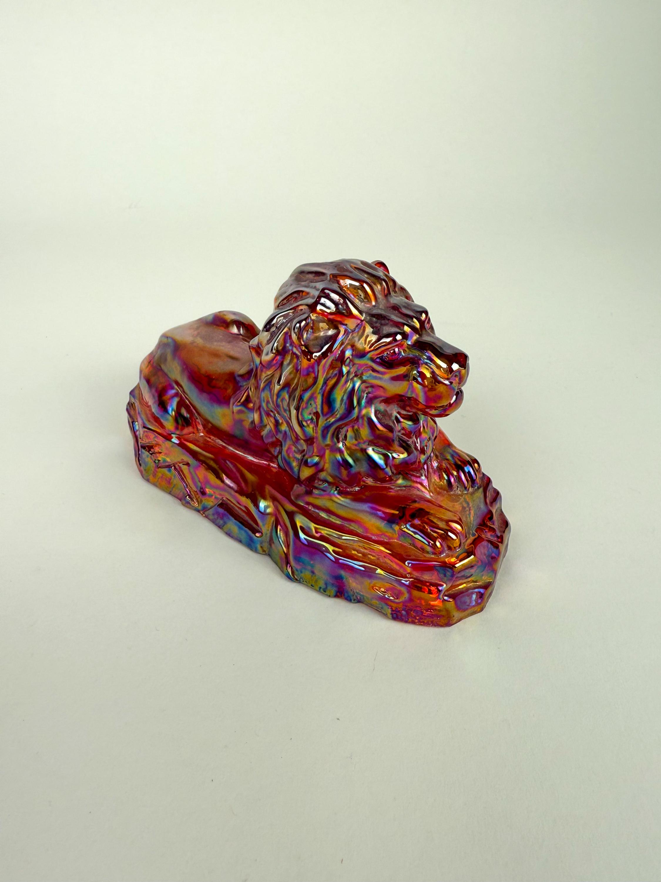 Fenton Iridescent Ruby Red Carnival Glass Lion - Etsy