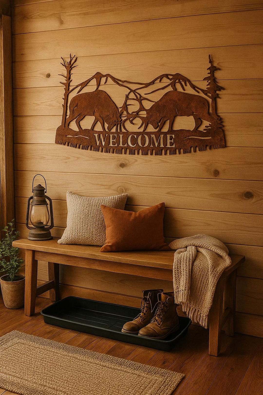 Plasma Cut Fighting Elk Welcome Sign, Rustic Cabin Decor - Etsy
