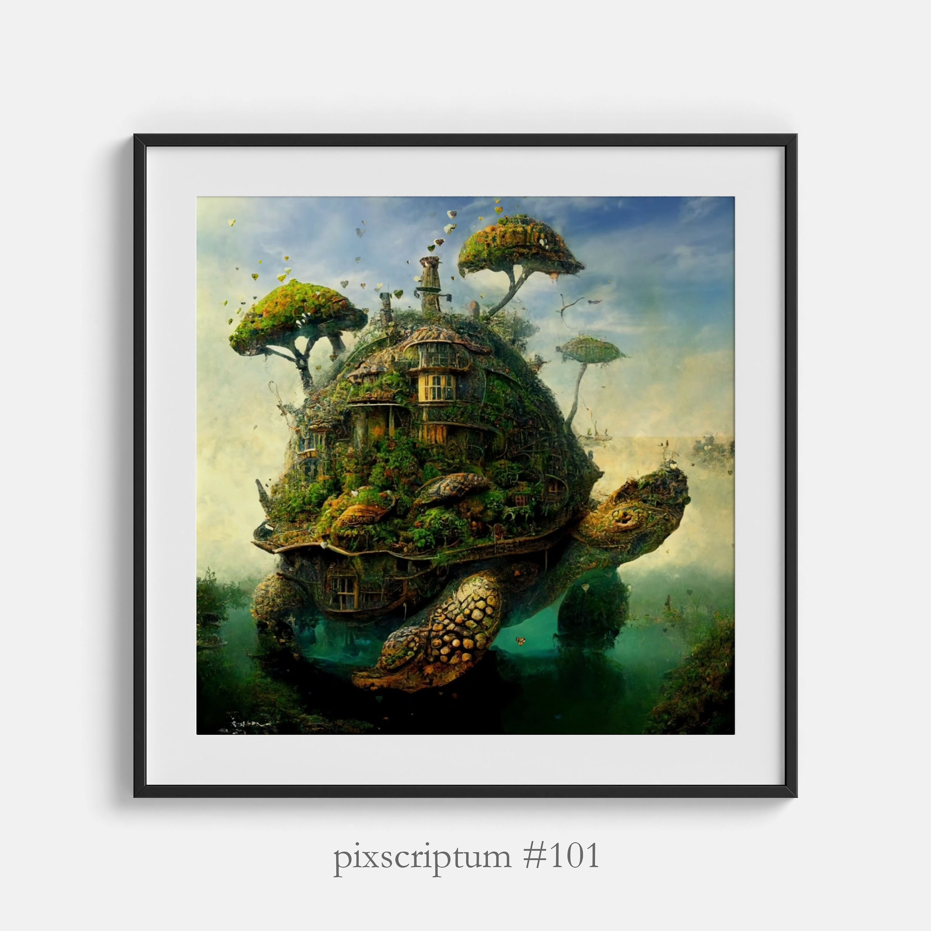 Turtle Print Whimsical Oil Painting Style Art Print of a - Etsy