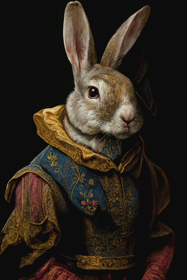 Bunny Portrait Renaissance Style Art Print Rabbit Poster - Etsy