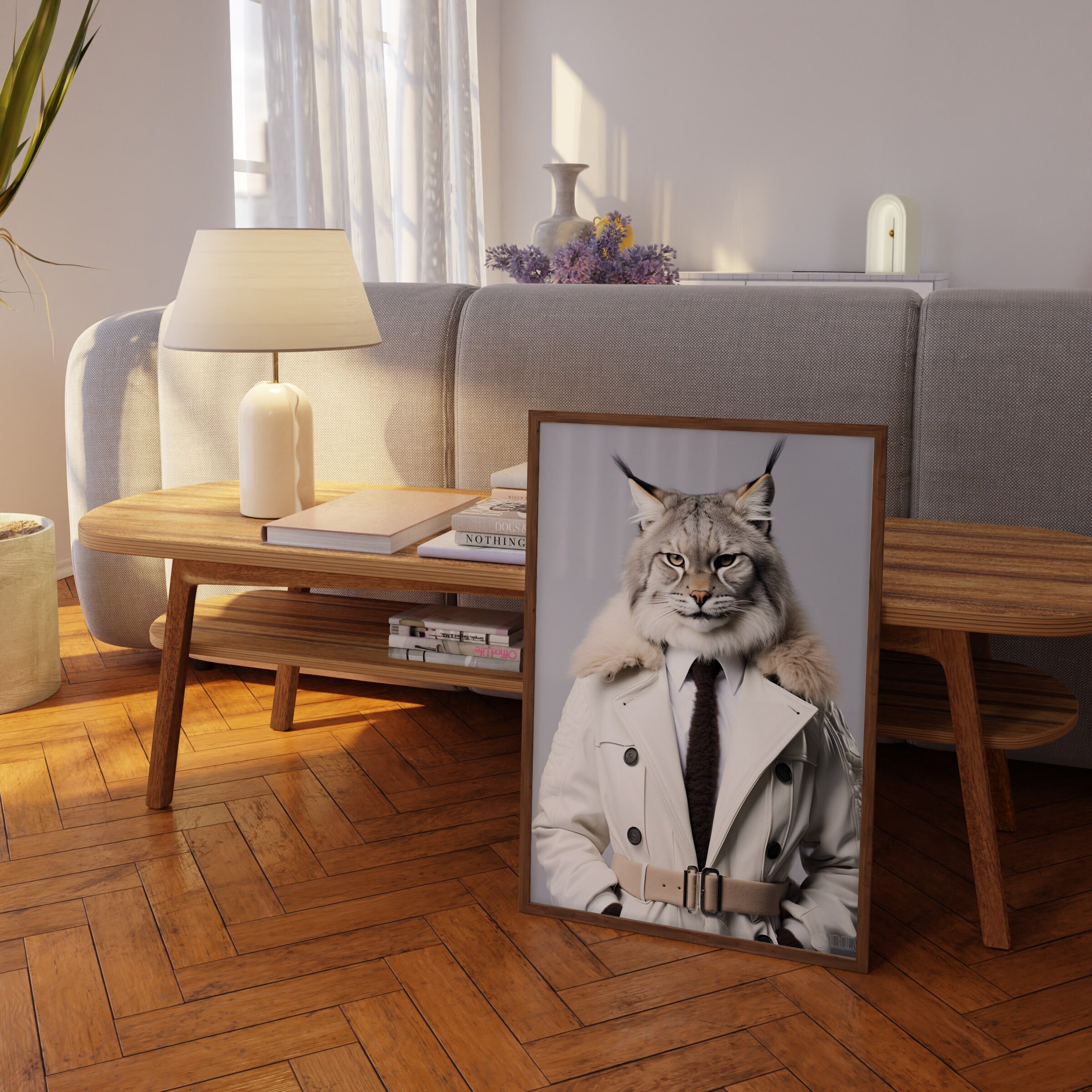 Lynx in White Trench Poster - Digital Print, Fashion Haute Couture ...