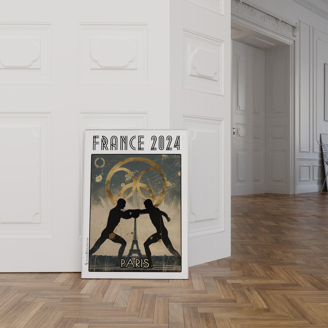 Paris France 2024 Retro Boxing Poster Elegant Clash Under the Eiffel ...