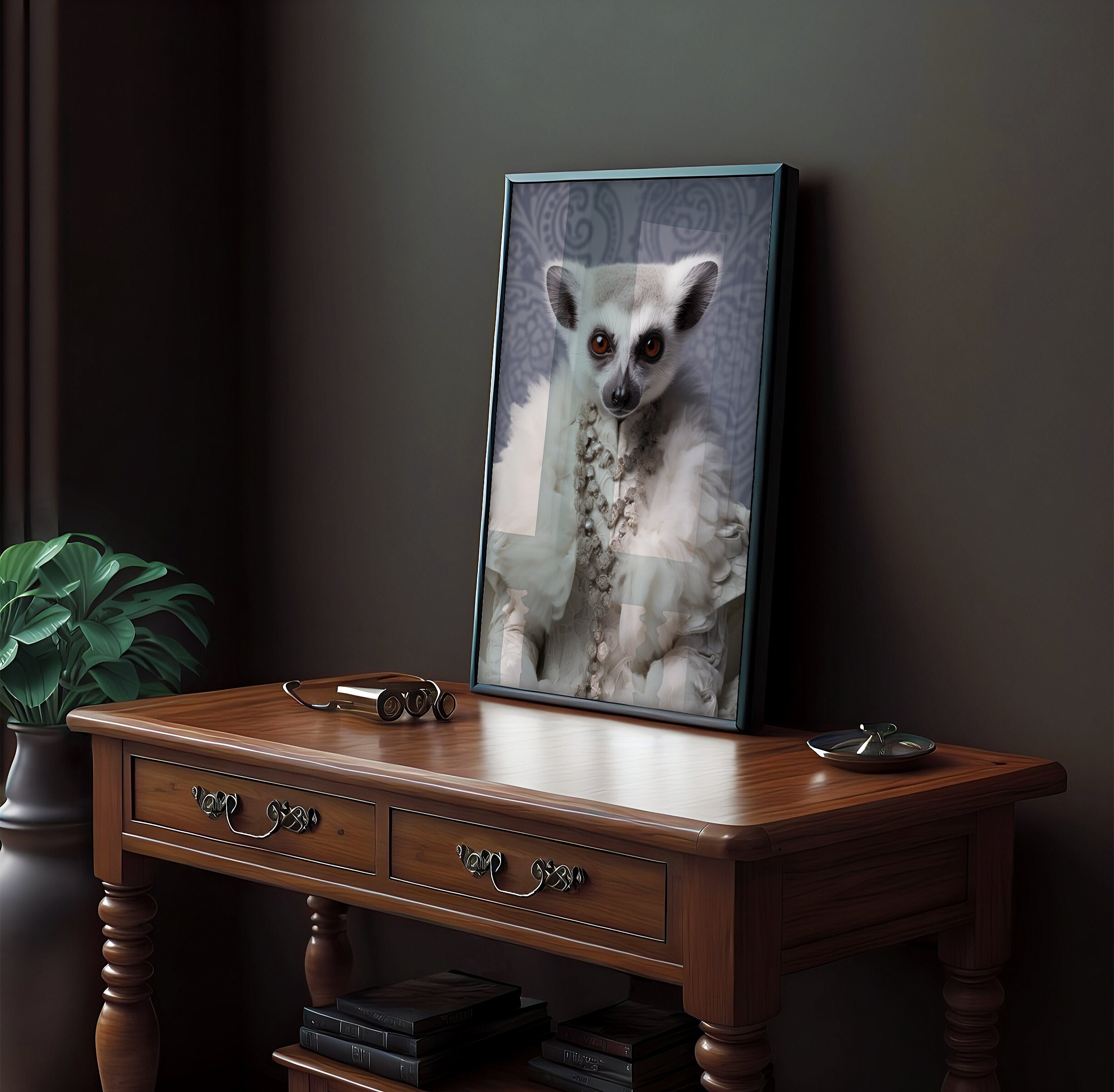 Royal Lemur in White Attire Animal Wall Art Chic Canvas - Etsy