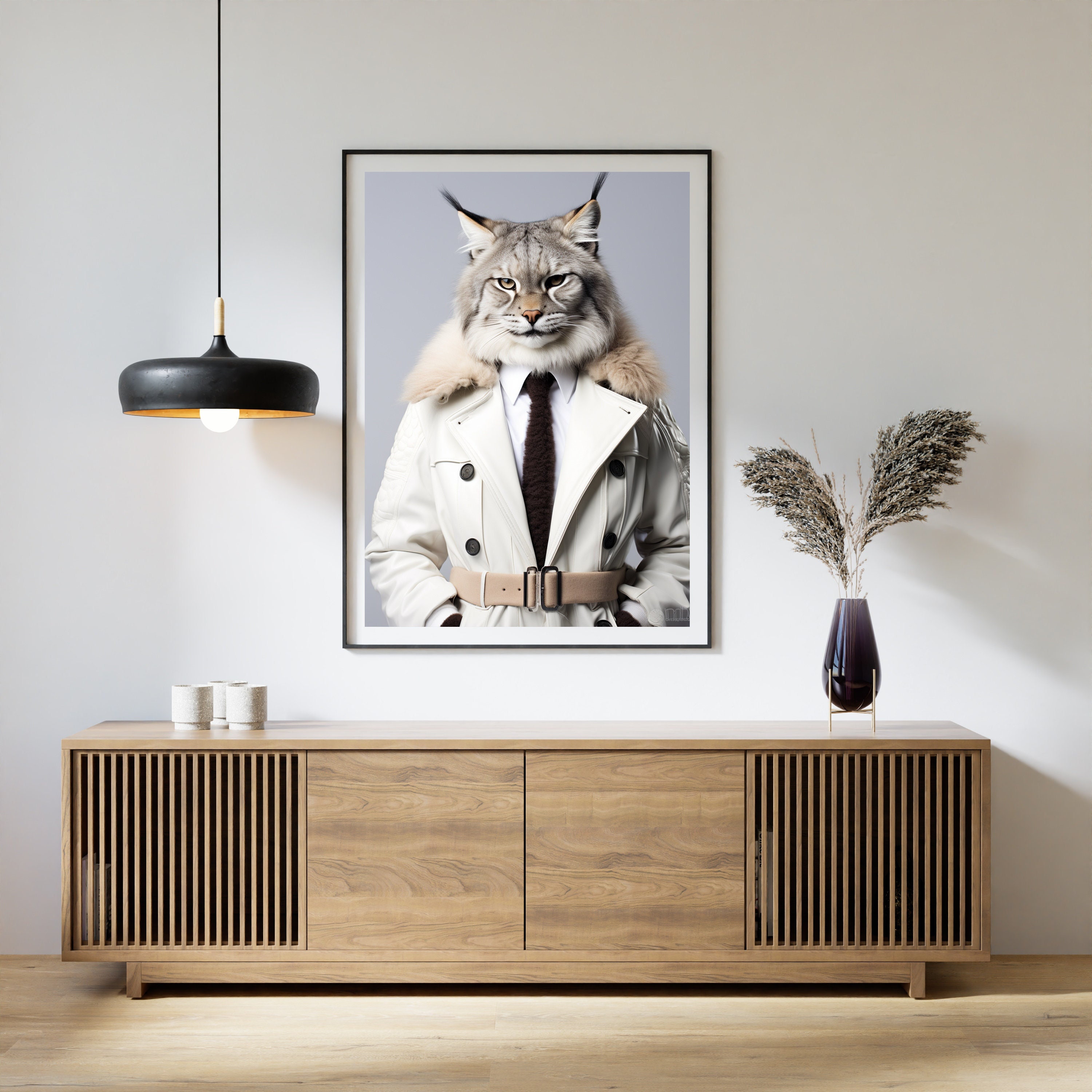 Lynx in White Trench Poster - Digital Print, Fashion Haute Couture ...