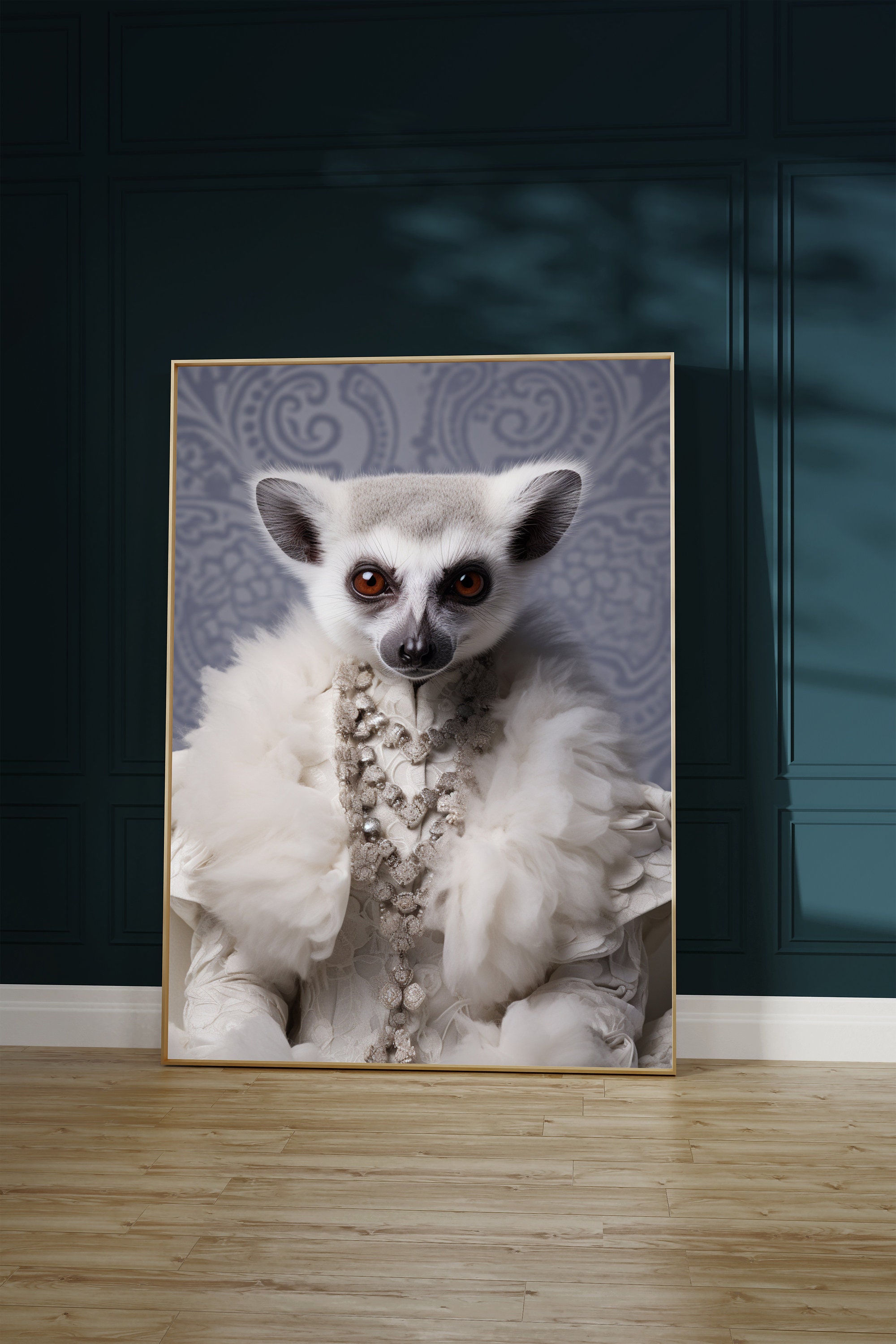 Royal Lemur in White Attire Animal Wall Art Chic Canvas - Etsy