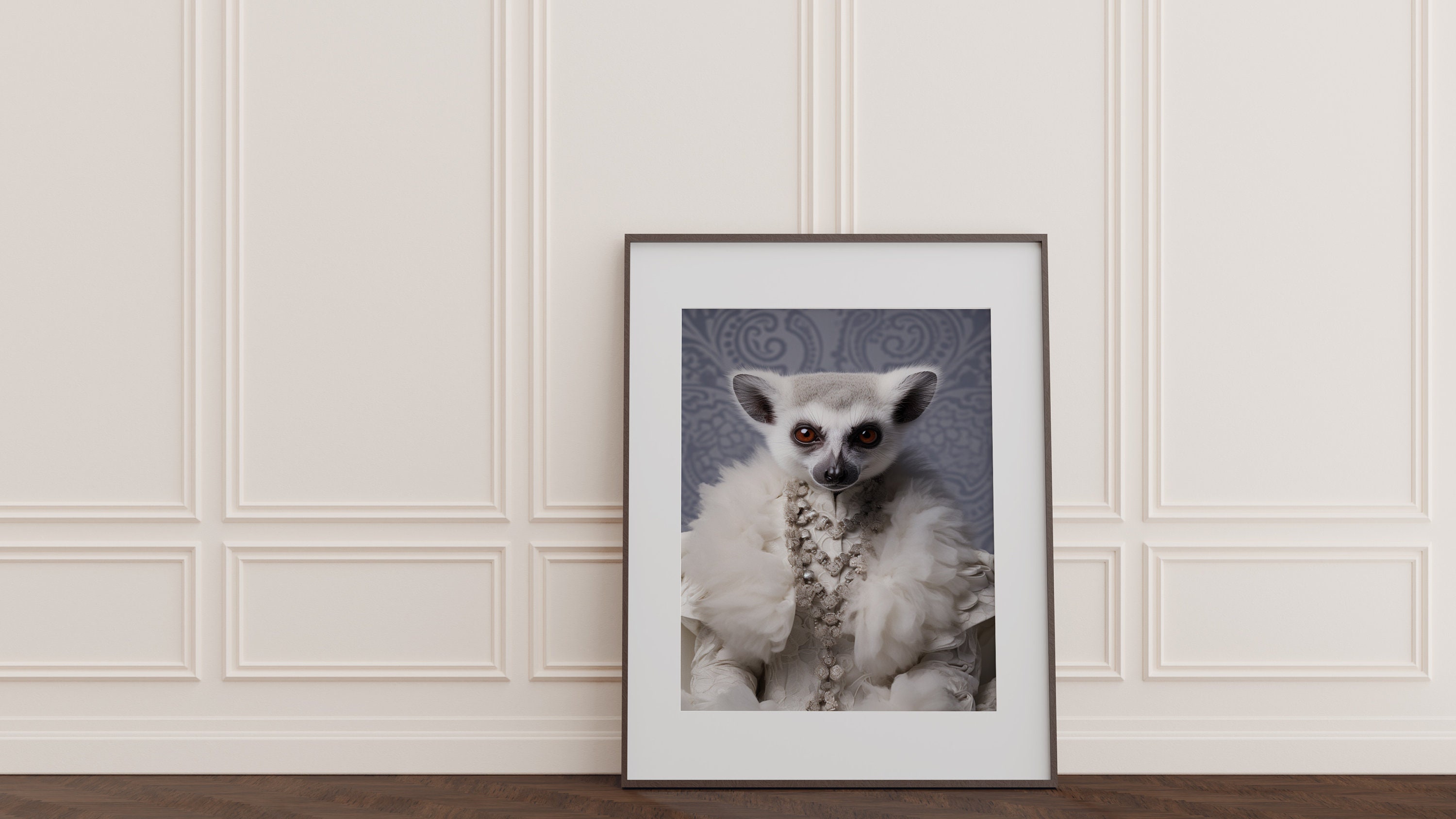 Royal Lemur in White Attire Animal Wall Art Chic Canvas - Etsy