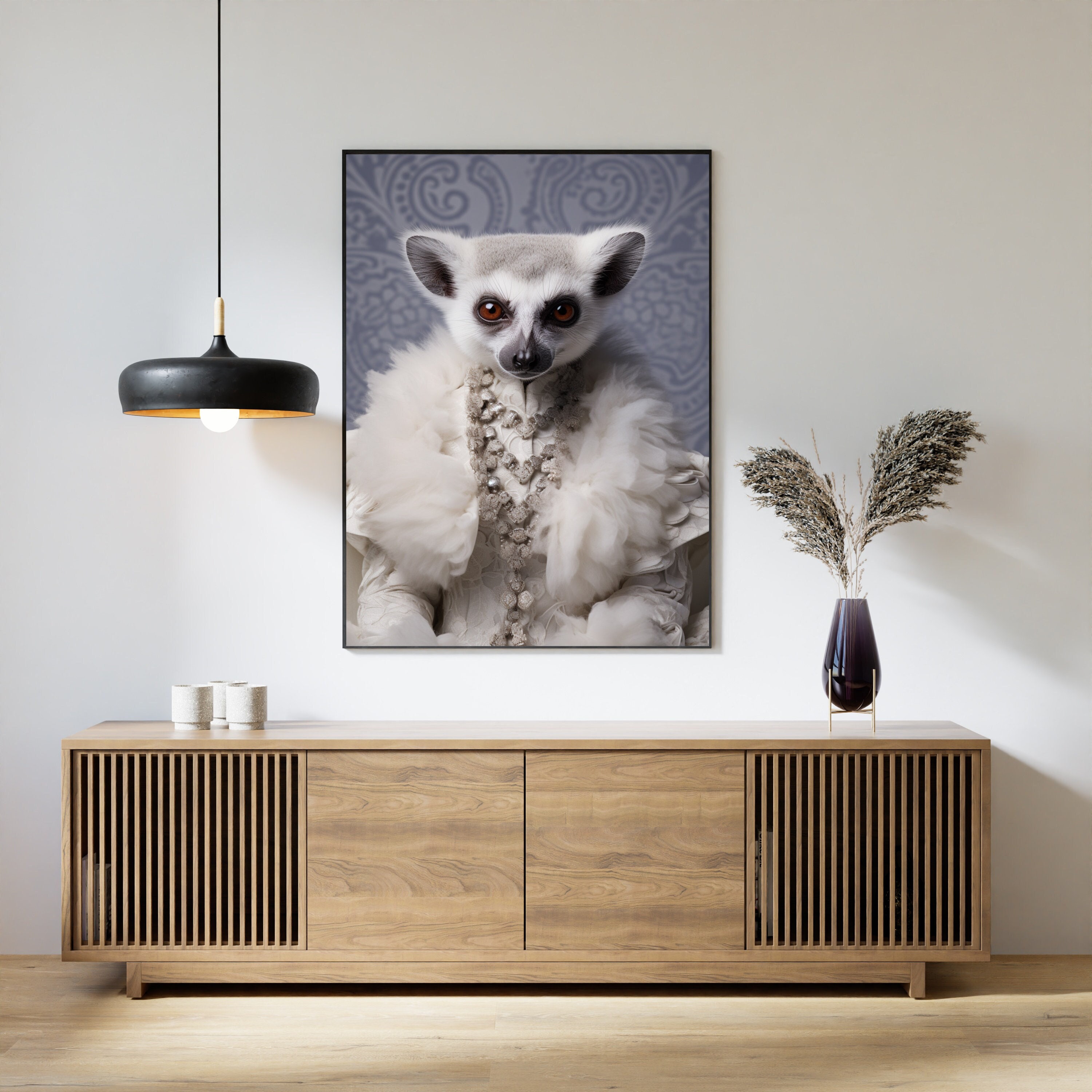 Royal Lemur in White Attire Animal Wall Art Chic Canvas - Etsy