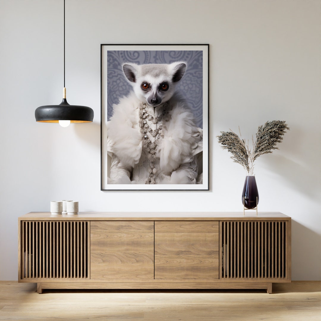 Royal Lemur in White Attire - Animal Wall Art, Chic Canvas, Fashion AI ...