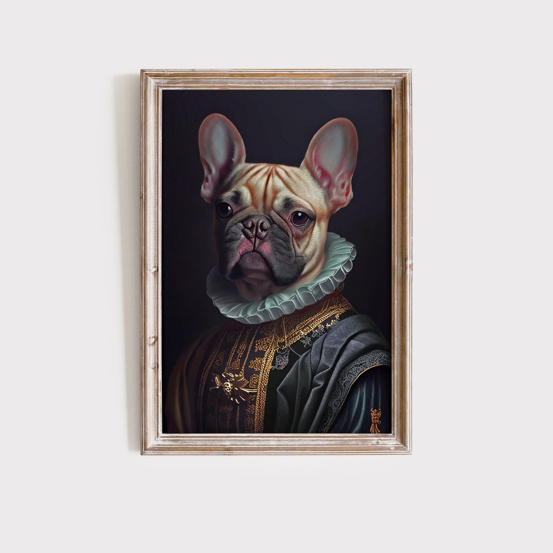 French Bulldog Portrait, Renaissance Animal Painting, Altered Art Print ...