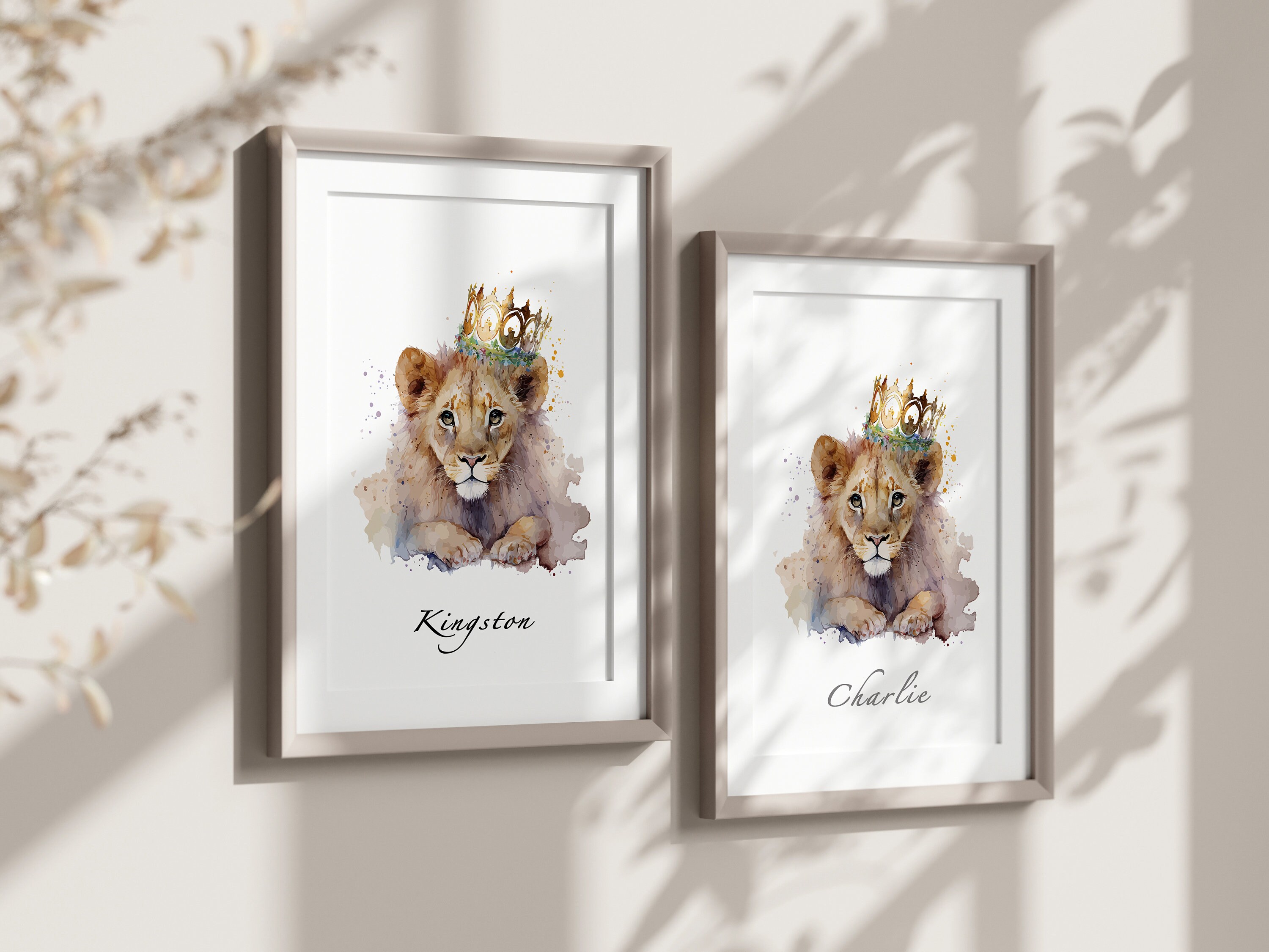 Lion Cub in Crown, PERSONALISED, Unframed Print, Nursery Children's ...