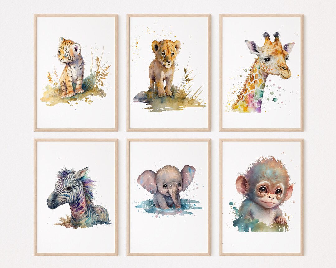 Set of 6 African Baby Animals, Digital Prints, Nursery Art, Bedroom ...