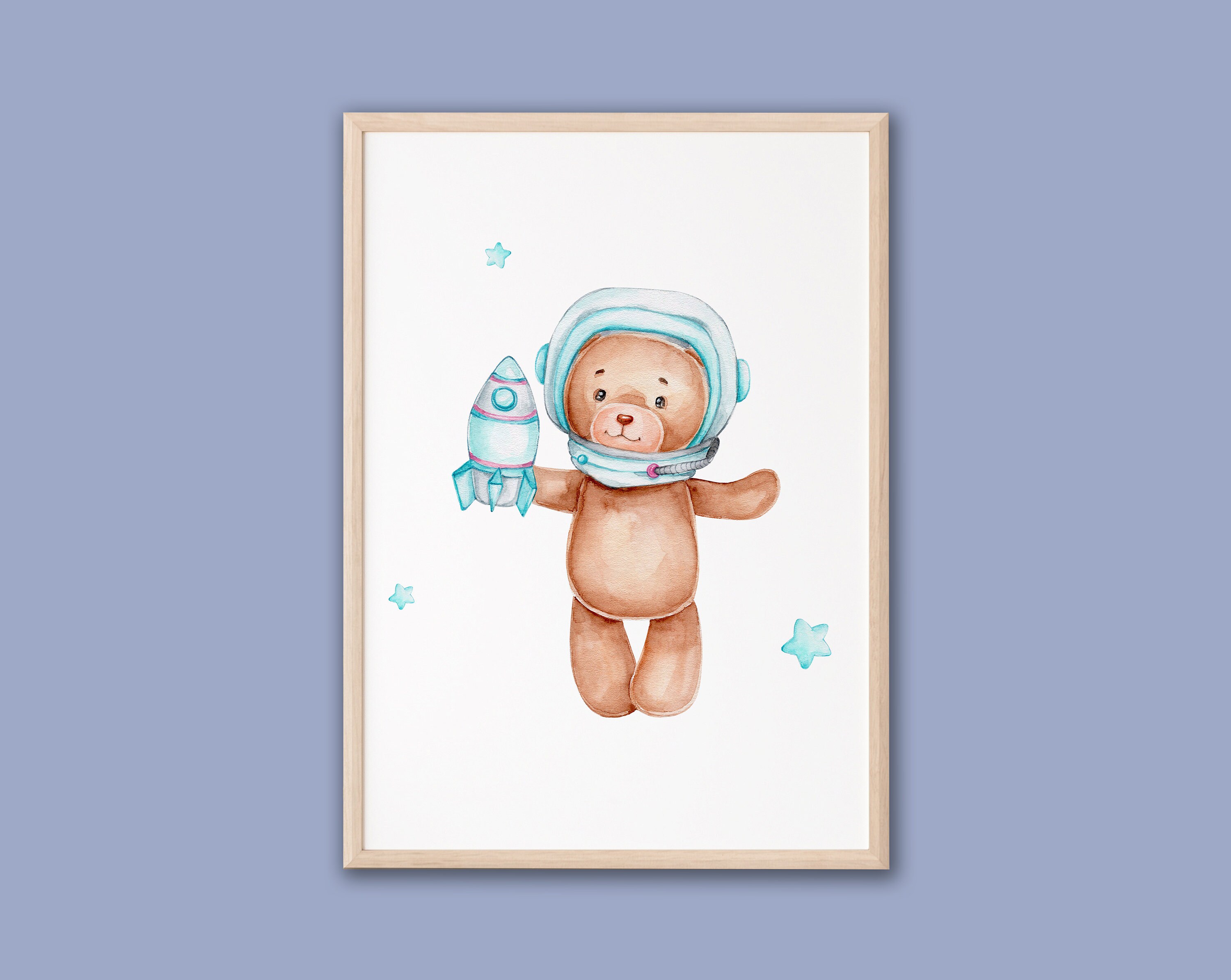 Space Teddy Bear With Rocket, Unframed Print, Nursery Childrens Bedroom ...